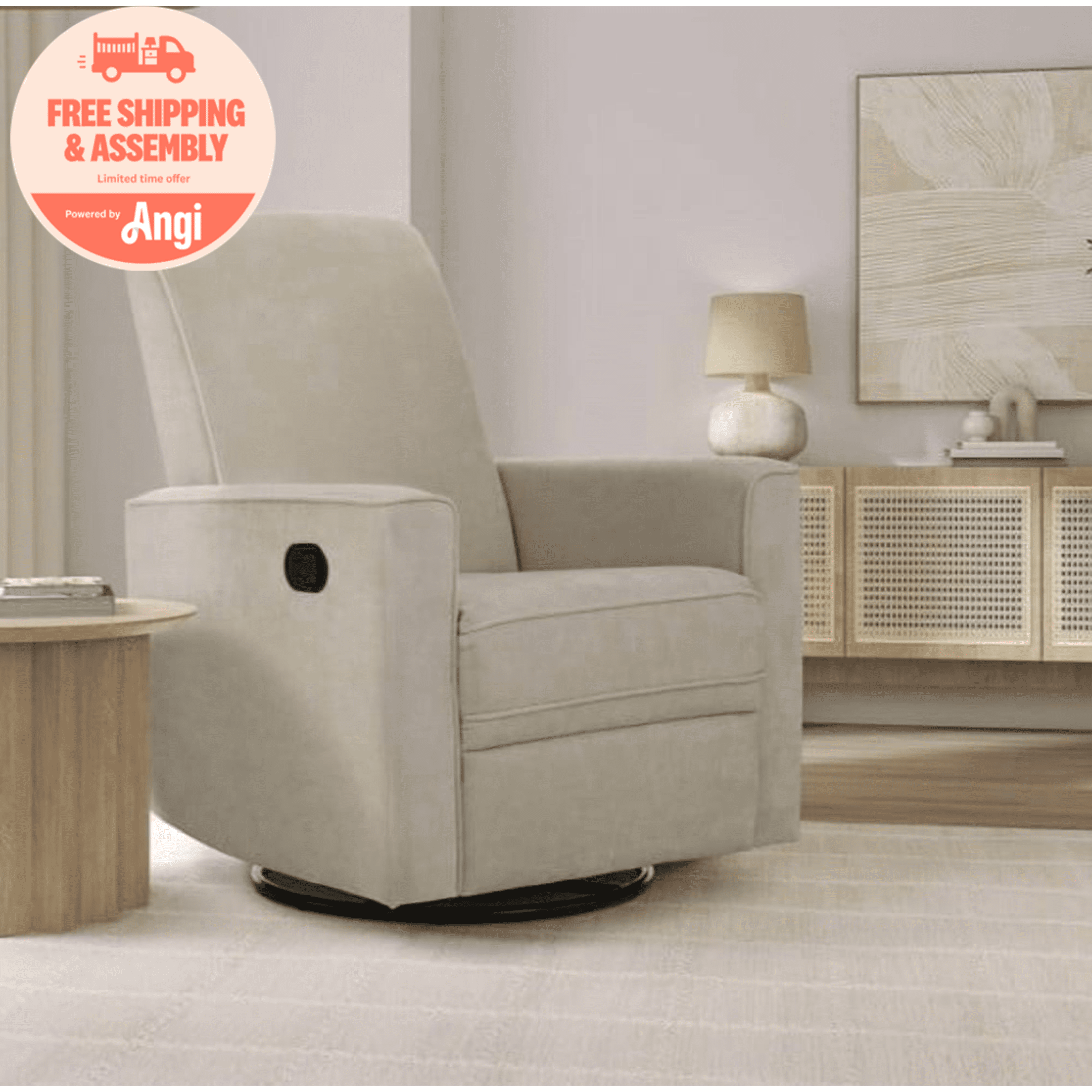 Evolur Raleigh Nursery Glider Recliner and Rocking Chair in Tan, 360 ...