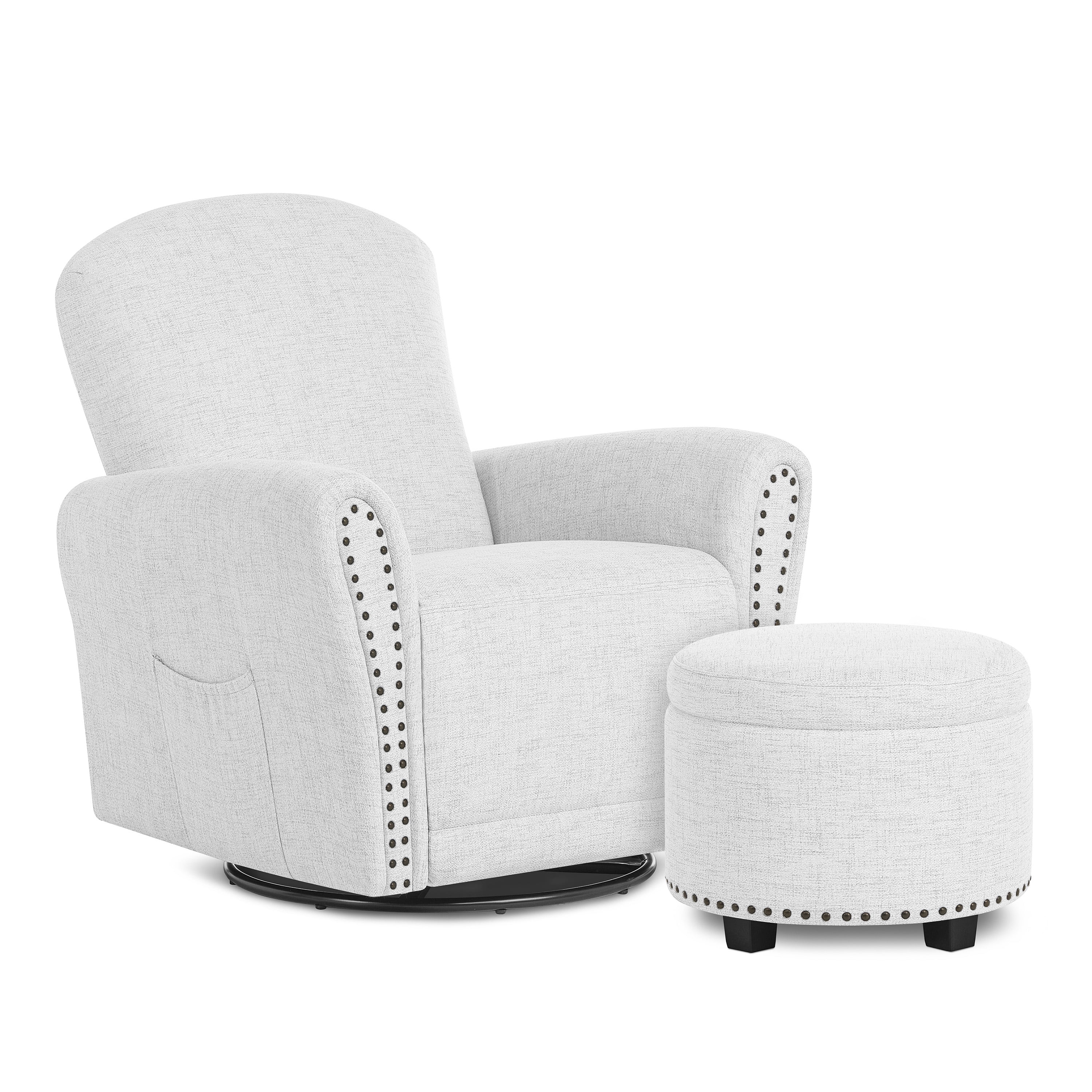 Evolur Vienna Swivel Glider with Ottoman and Nailhead Trim, Greenguard ...