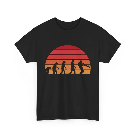 Evolution Cricket Player Retro Sunset Batsman Sports Unisex T-Shirt ...