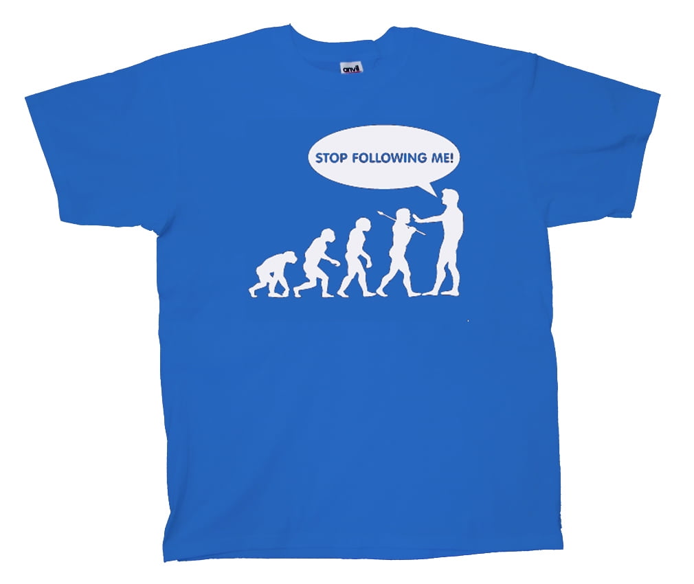 Evolution Short Sleeve T-shirt Stop Following Me Caveman-Blue-XXL ...