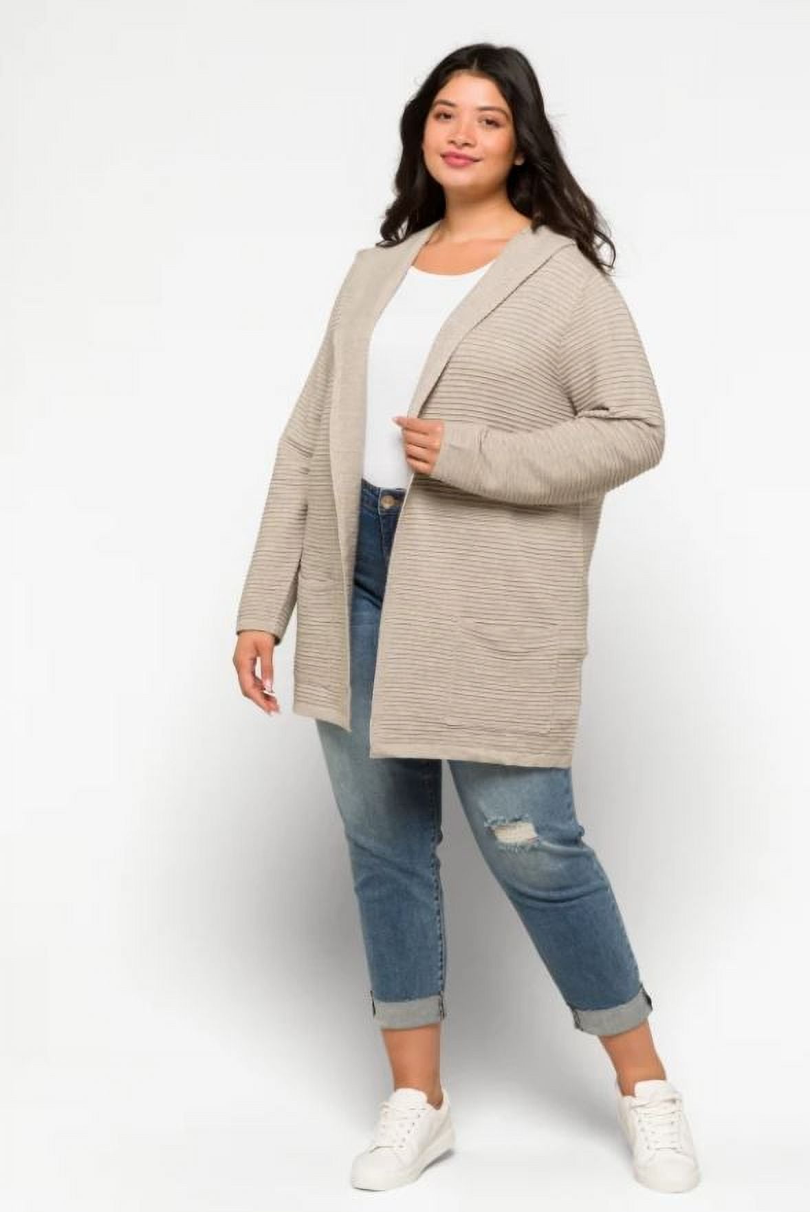 Evolution by Cyrus Women's Beige Sixbey Ribbed Hooded Cardigan, 1X ...