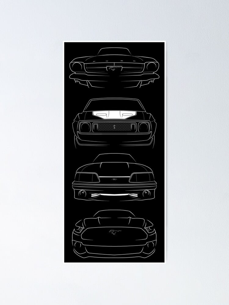 Evolution of the Ford Mustang GT - front stencil, white Canvas Poster ...