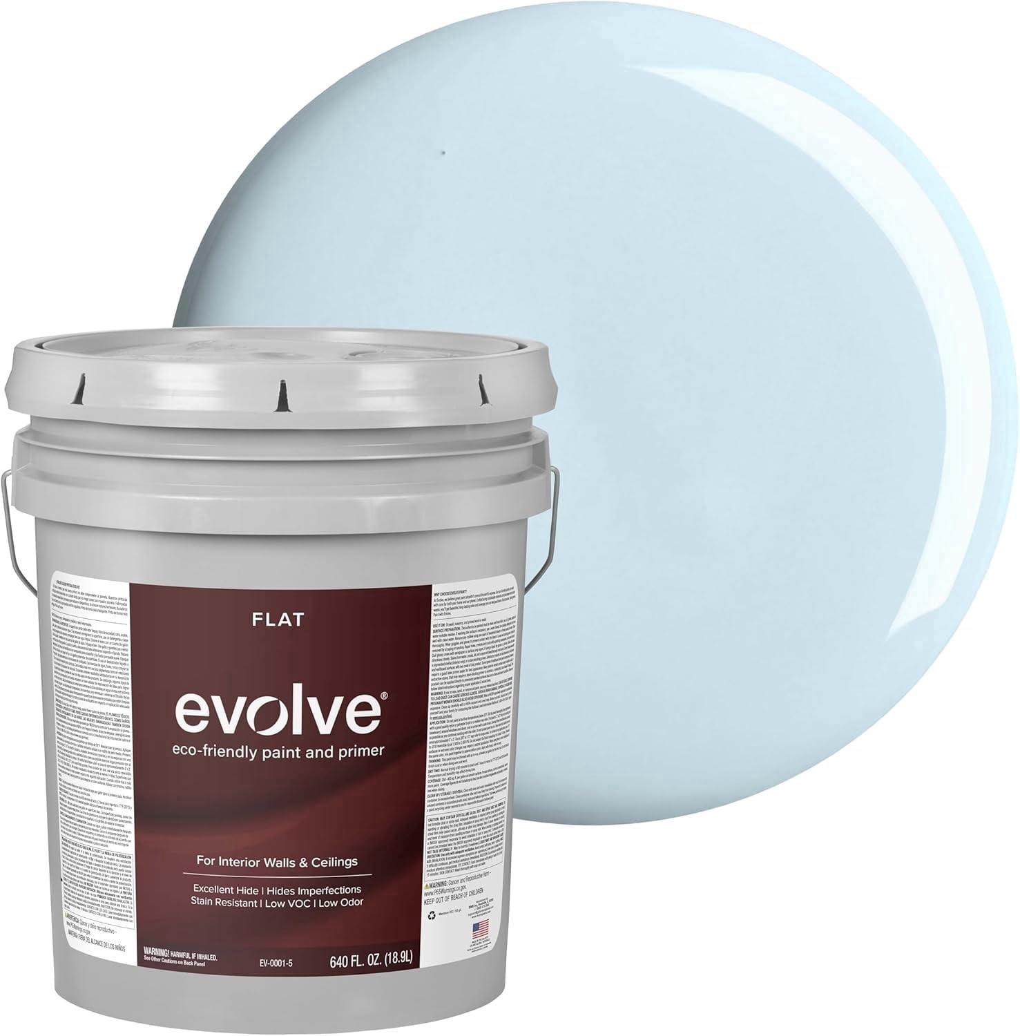 Evolve Eco-Friendly Sky Blue Flat Finish Acrylic Latex Paint and Primer ...