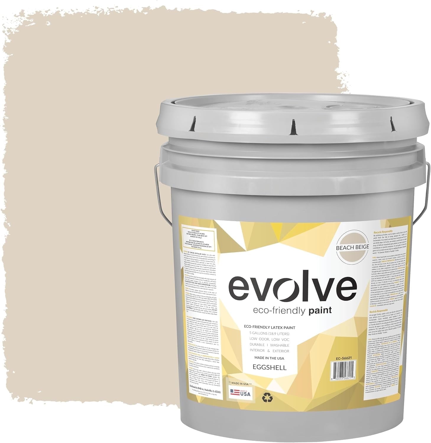Evolve Latex Paint and Primer, Interior and Exterior Paint, Eggshell Finish, Beach Beige, 5 ...