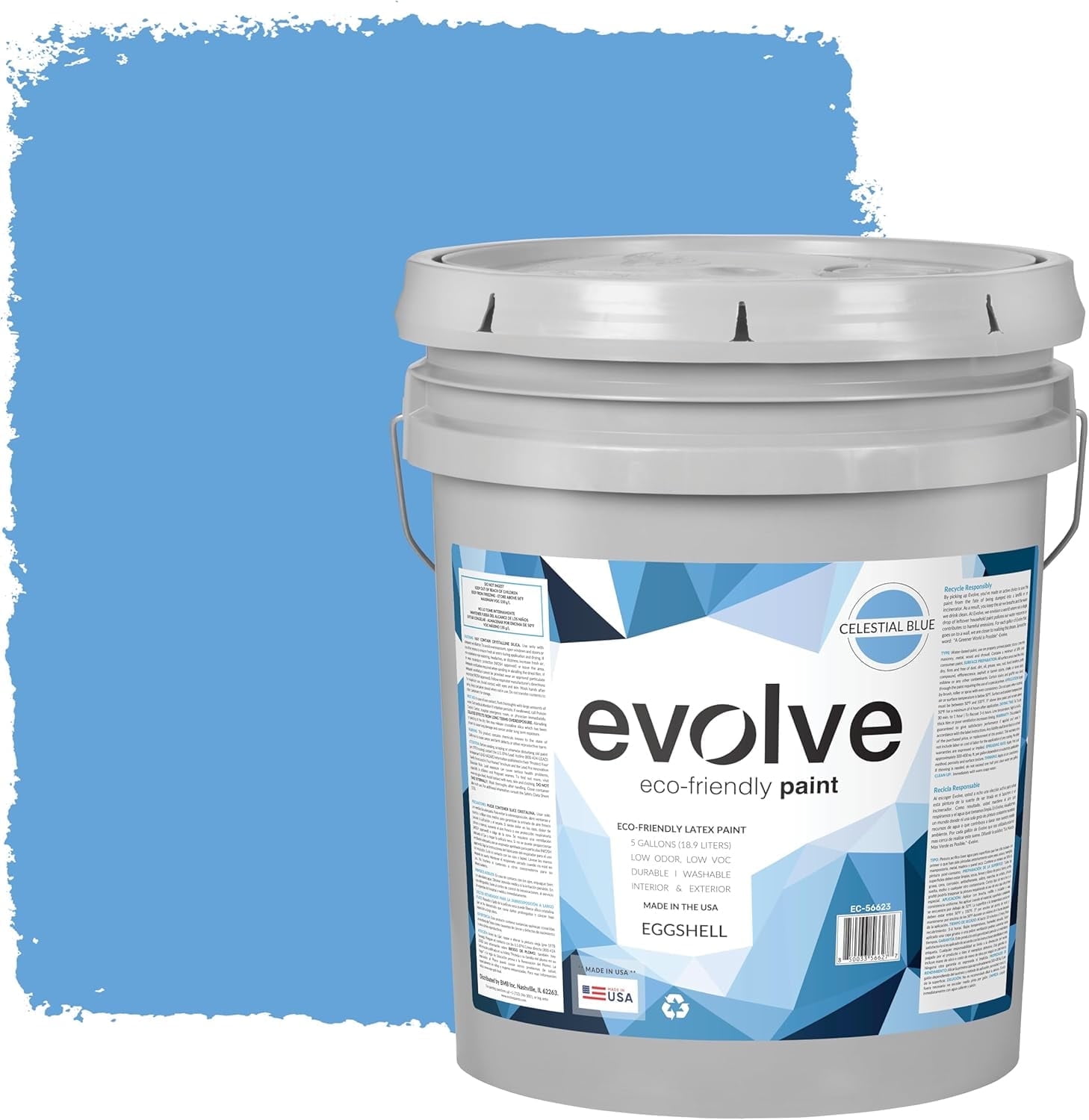 Evolve Latex Paint and Primer, Interior and Exterior Paint, Eggshell Finish, Celestial Blue, 5 ...