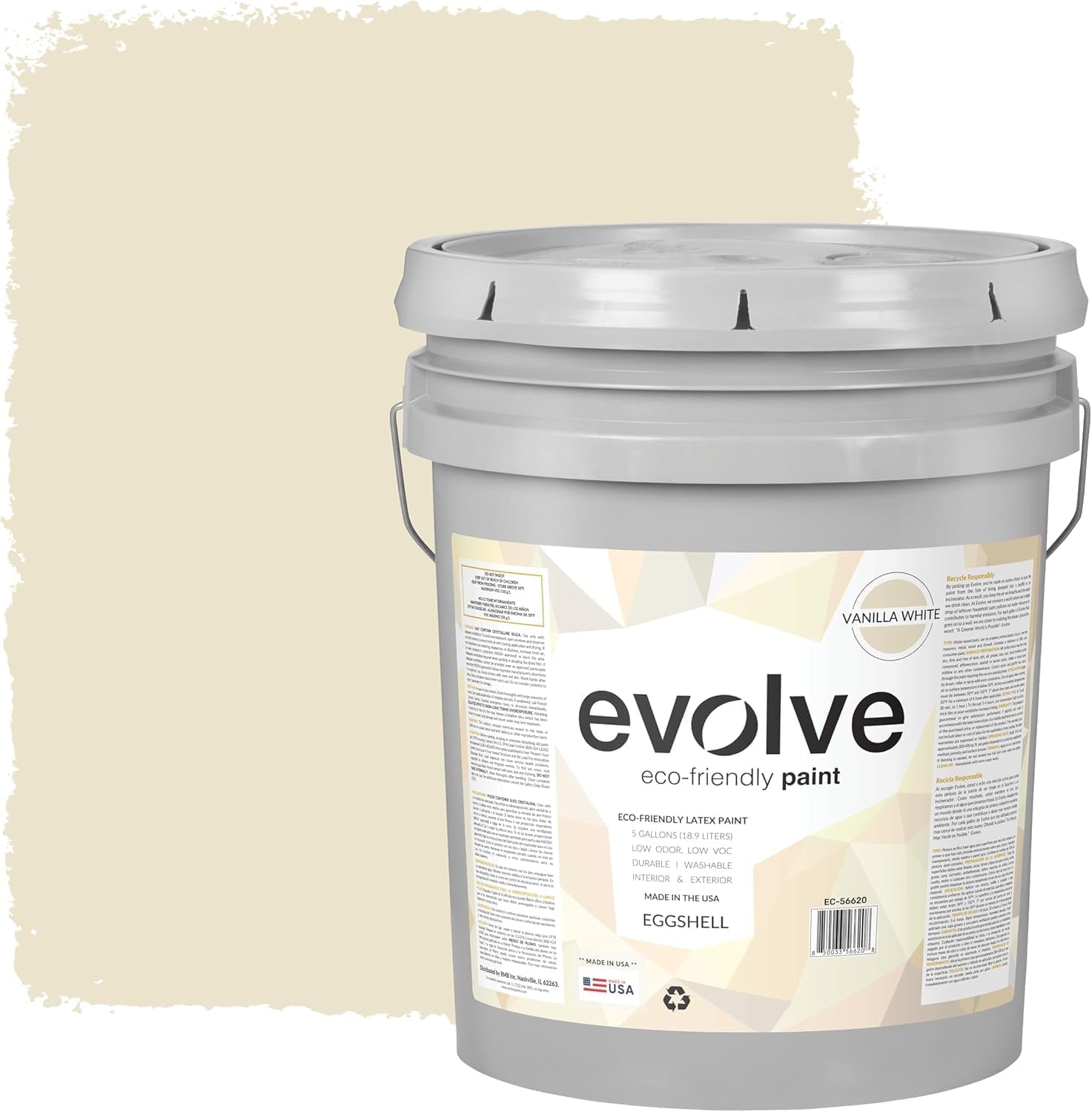 Evolve Latex Paint and Primer, Interior and Exterior Paint, Eggshell Finish, Vanilla White, 5 ...
