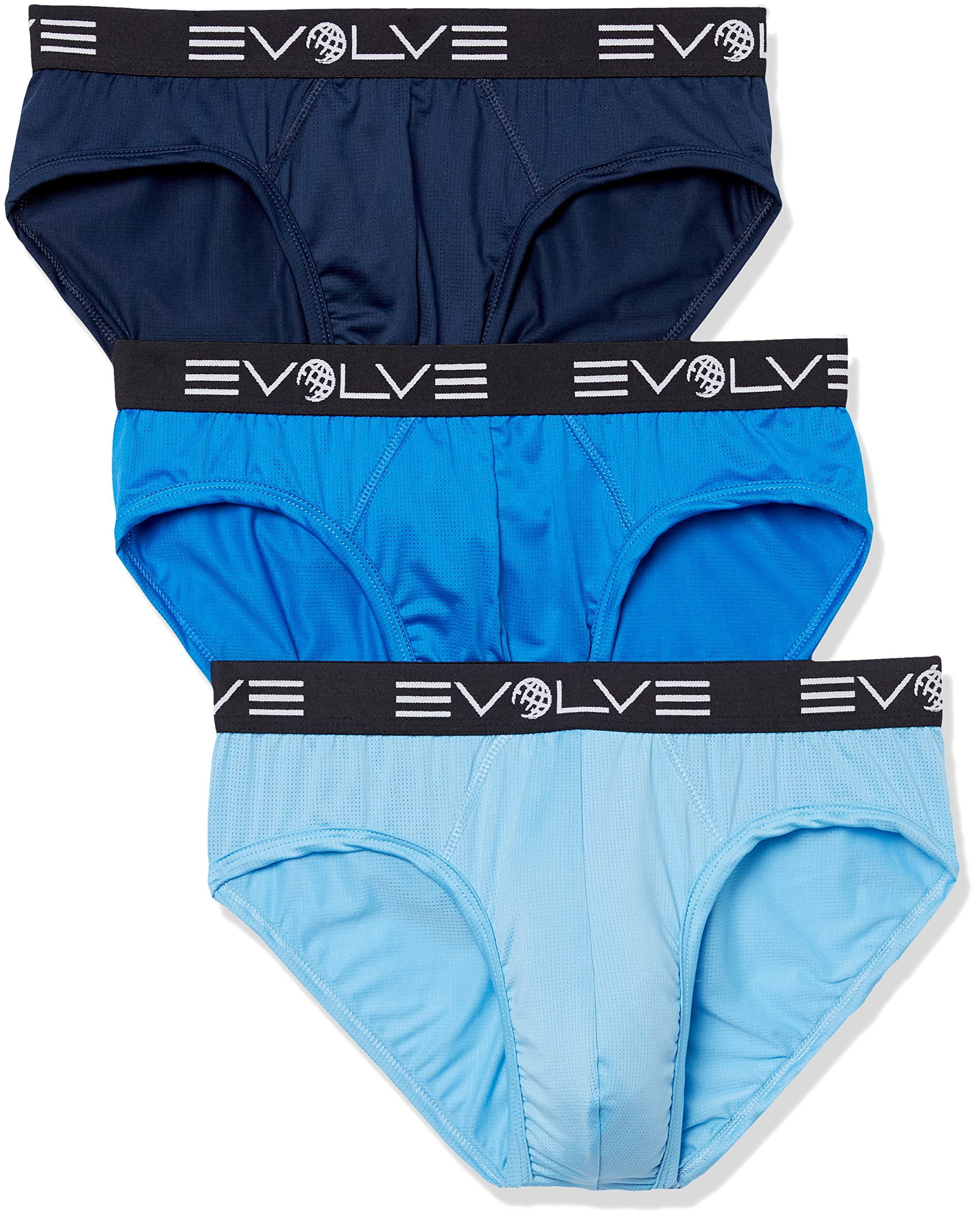 Evolve Men's Sport Mesh 3 Pack No Show Brief, Varsity Navy/Power Blue ...