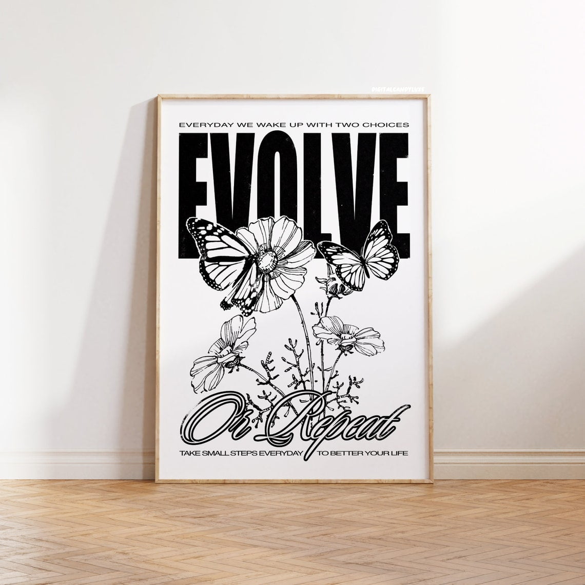 Evolve Or Repeat Print Black And White Poster Aesthetic Wall Prints Retro Wall Decor (Unframed ...