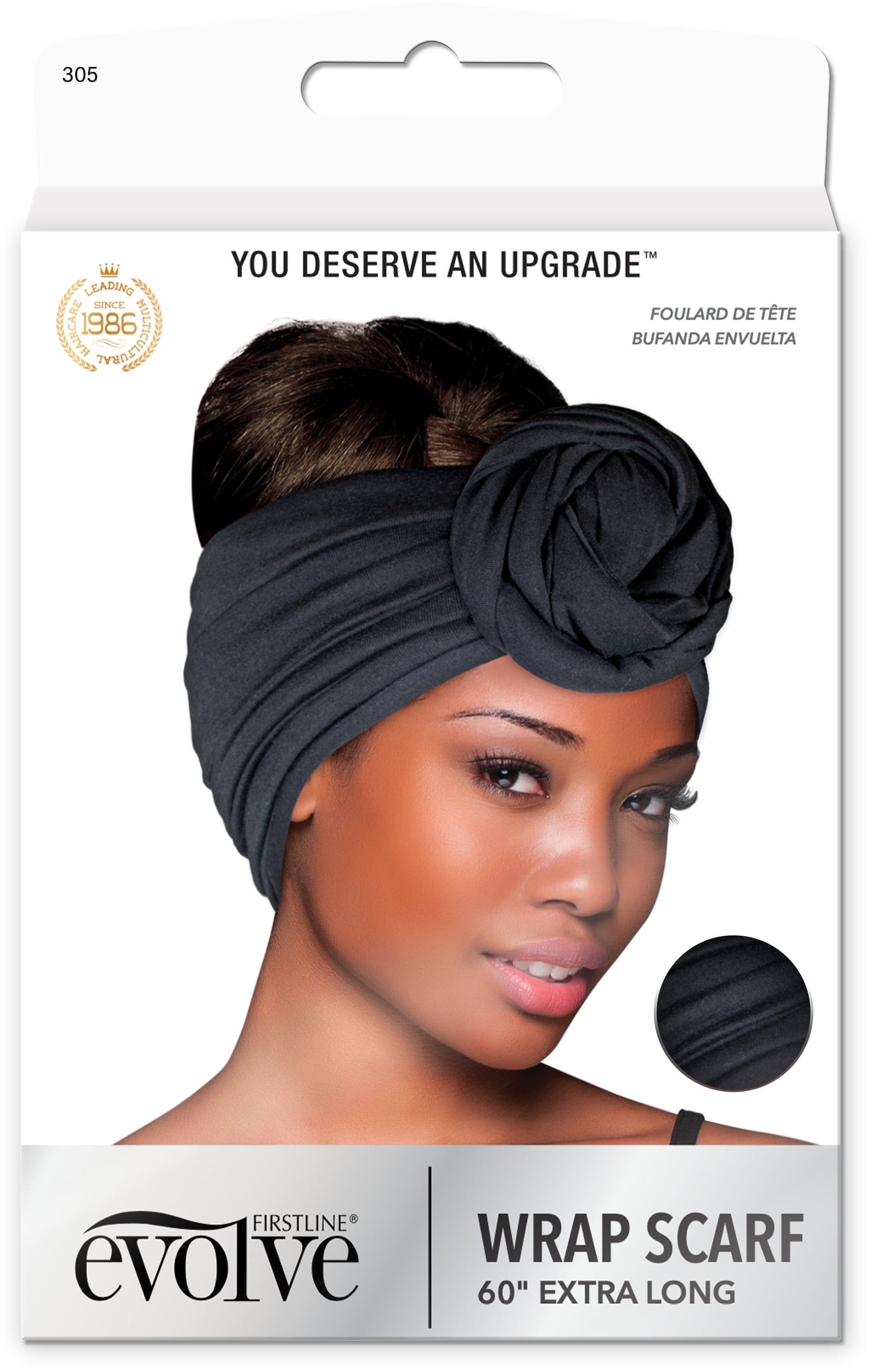 Evolve Fabric Head Wrap Scarf, Versatile Styling, Black, 1 Count ...