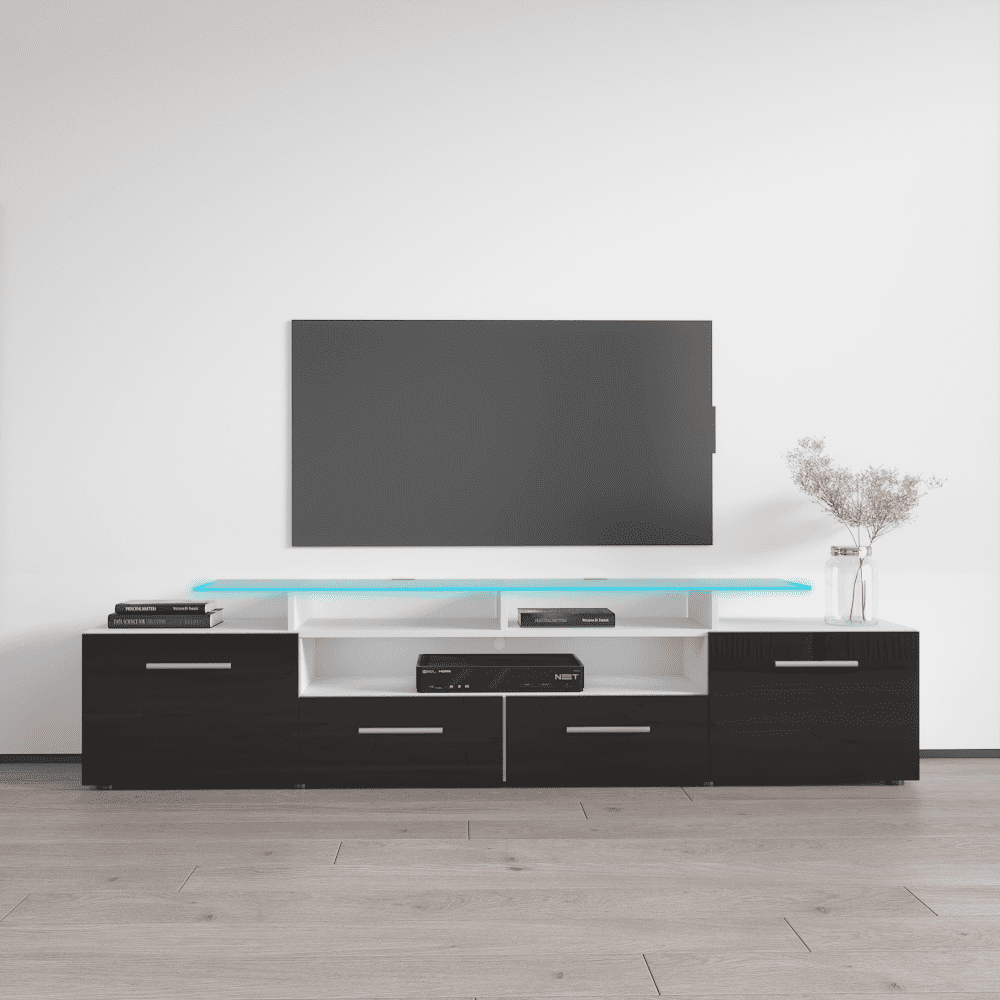 Evora Modern High Gloss TV Stand with LED Lights, Storage Cabinets ...