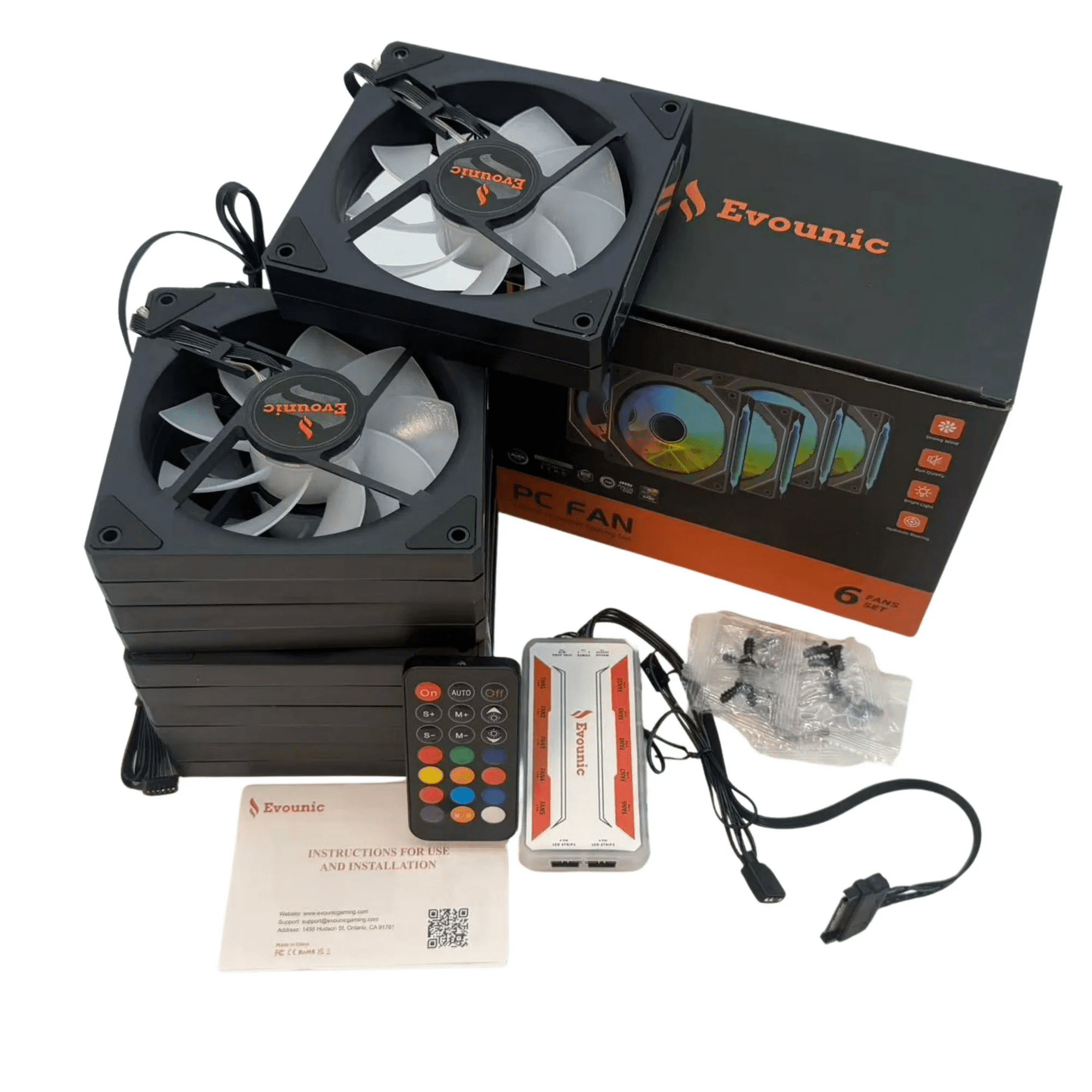 Evounic 120mm RGB/ARGB Case Fan Kit with Remote Control and 6-Port ...