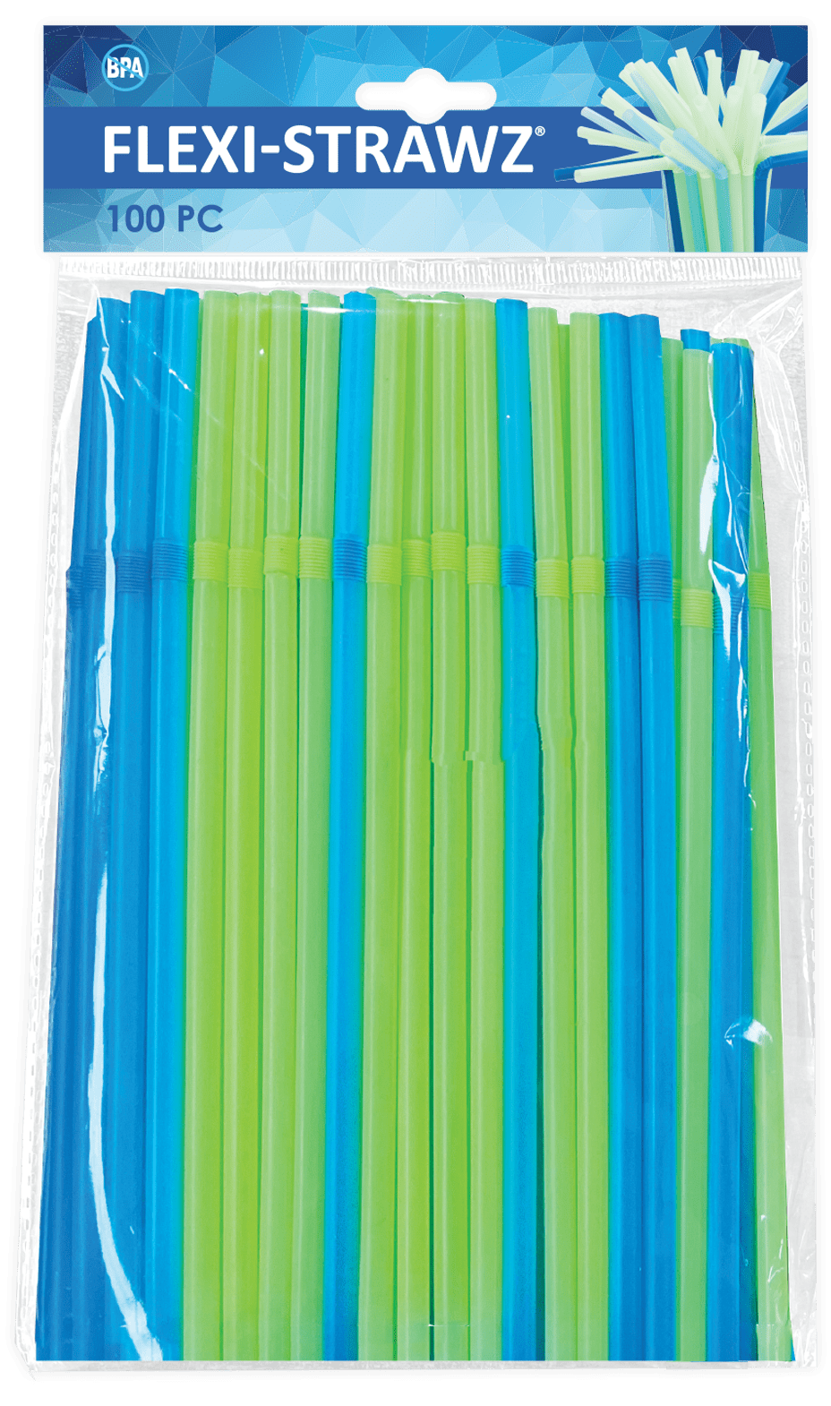 Evri 100-Pack Long Non-Toxic Flexible Drinking Straws in Blue and Green ...