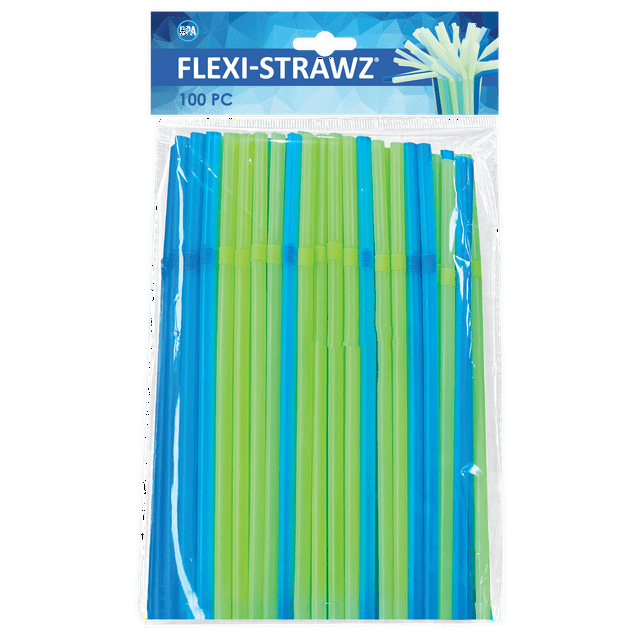 Evri 100-Pack Long Non-Toxic Flexible Drinking Straws in Blue and Green ...