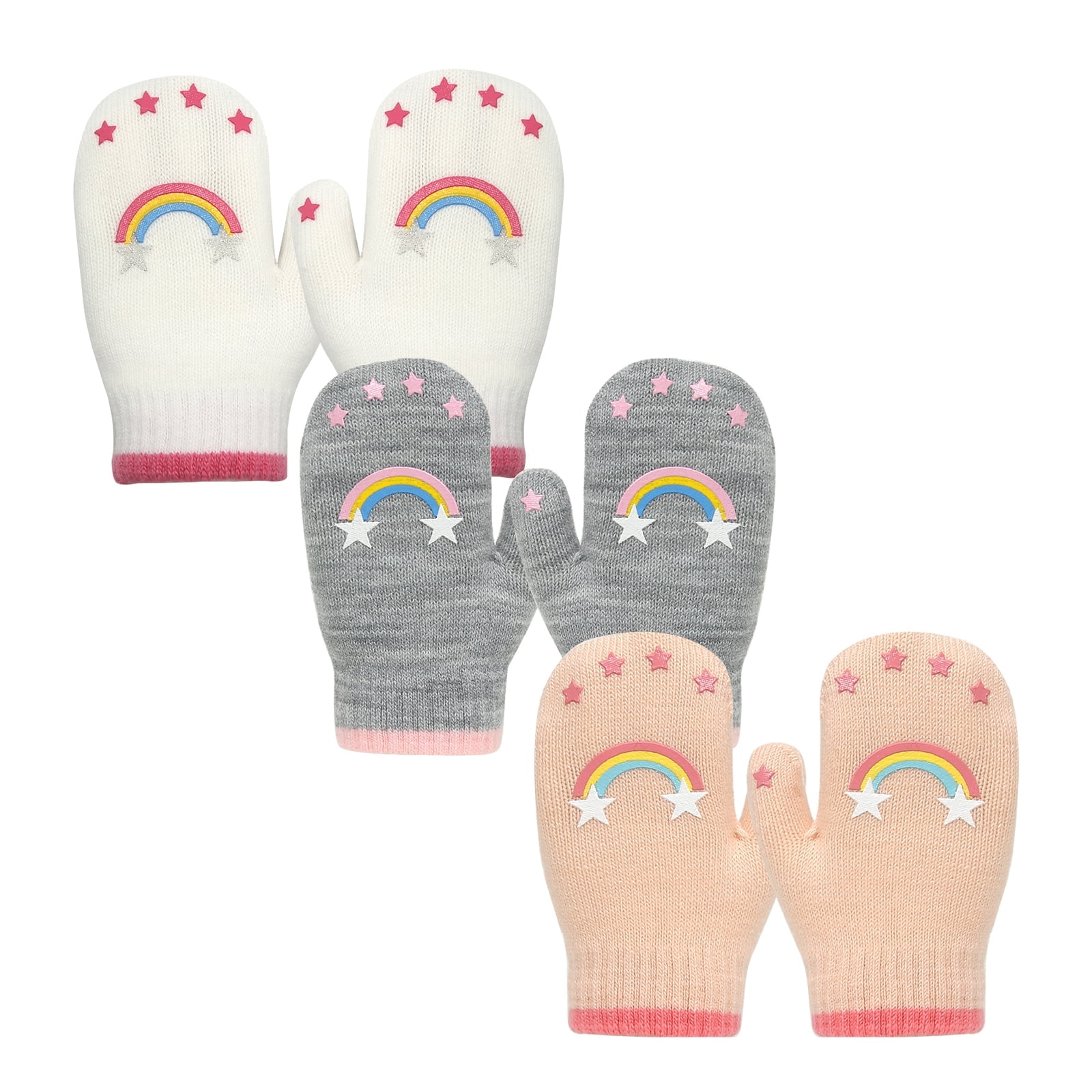 EvridWear 3 Pack Child Thermal Warm Stretch Knitted Mittens, S/4-6Years ...