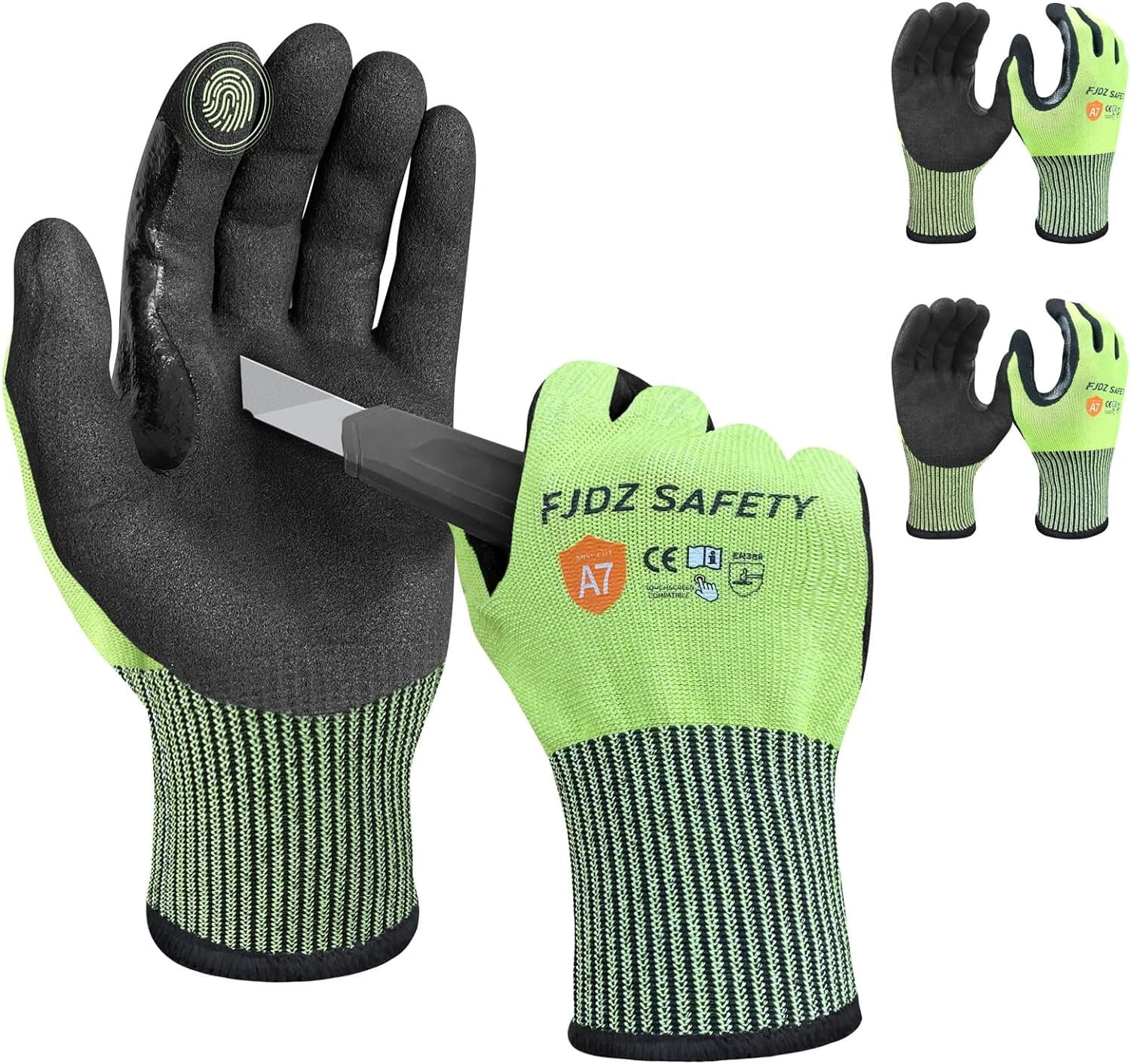 EvridWear ANSI A7 Cut Resistant Gloves, 3 Pairs Touchscreen Cutting ...