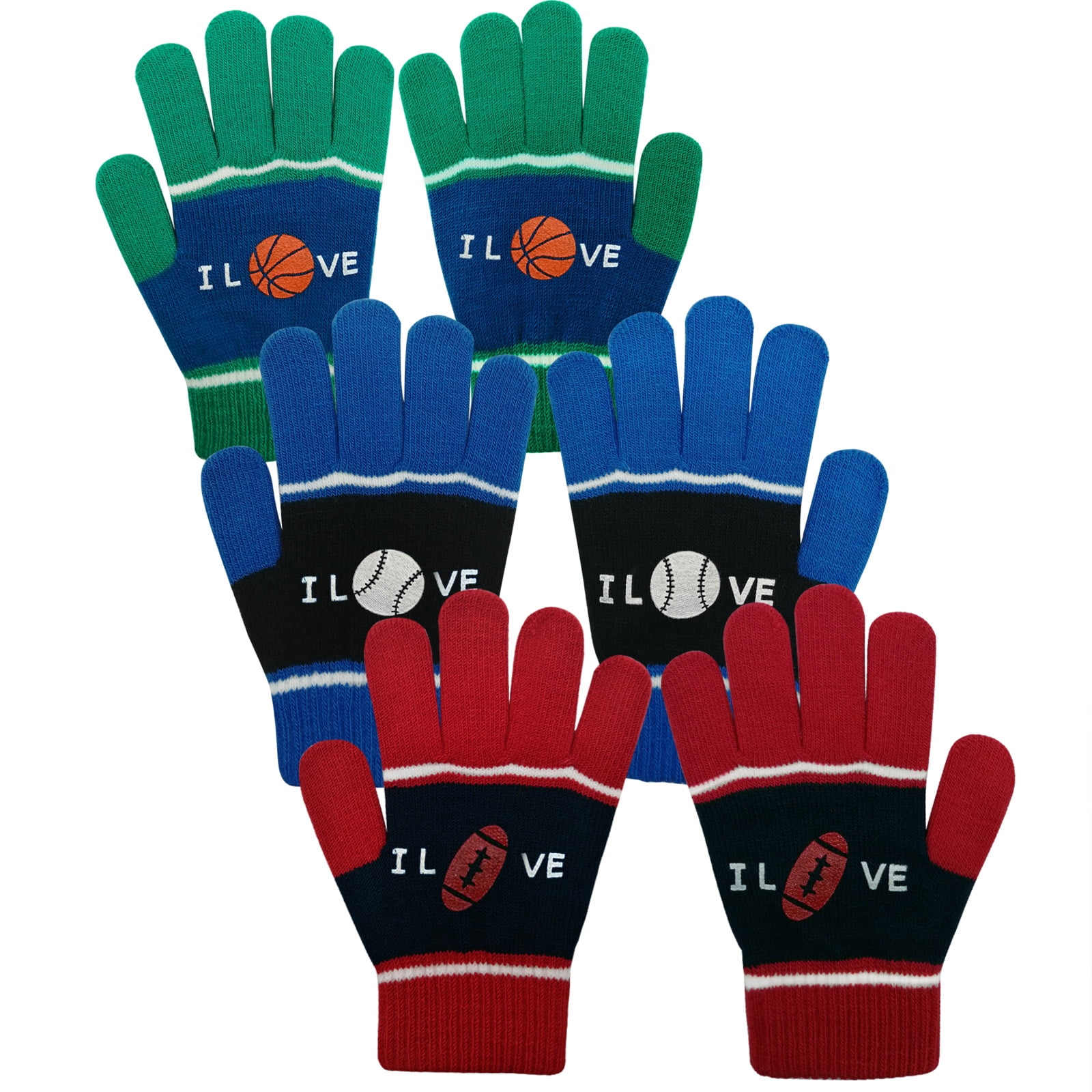 EvridWear Kids Magic Stretch Gripper Gloves 3 Pair Pack for Boys and ...