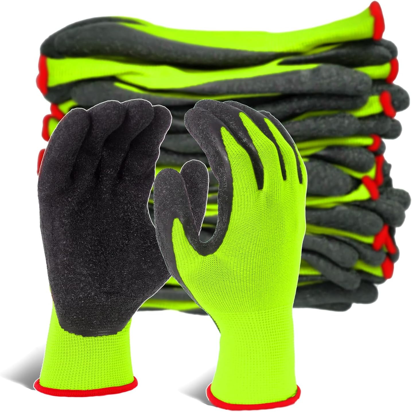 EvridWear Crinkle Latex Rubber Hand Coated Safety Work Gloves for Men ...
