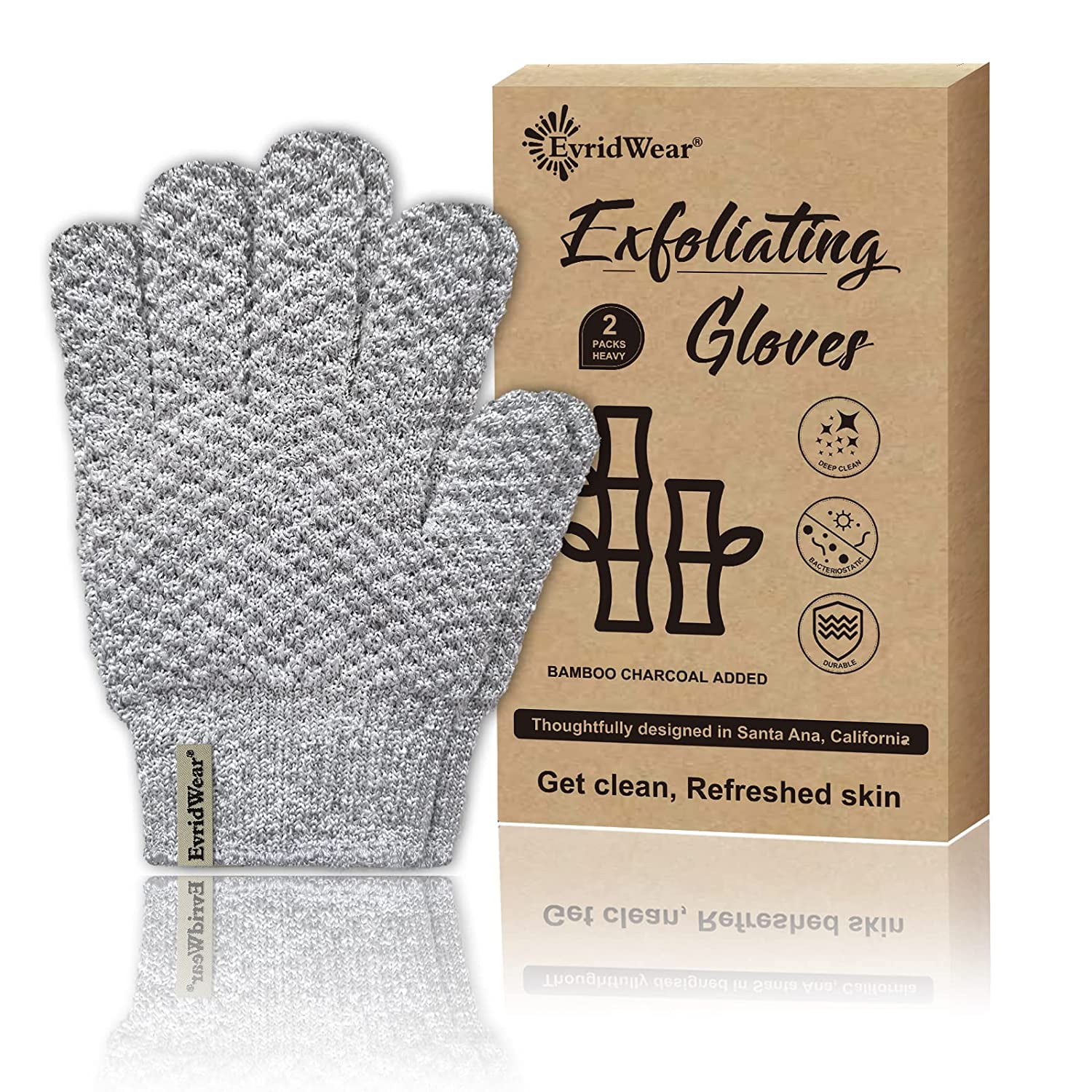 EvridWear Exfoliating Bamboo Charcoal Bath Gloves Dual Texture for ...