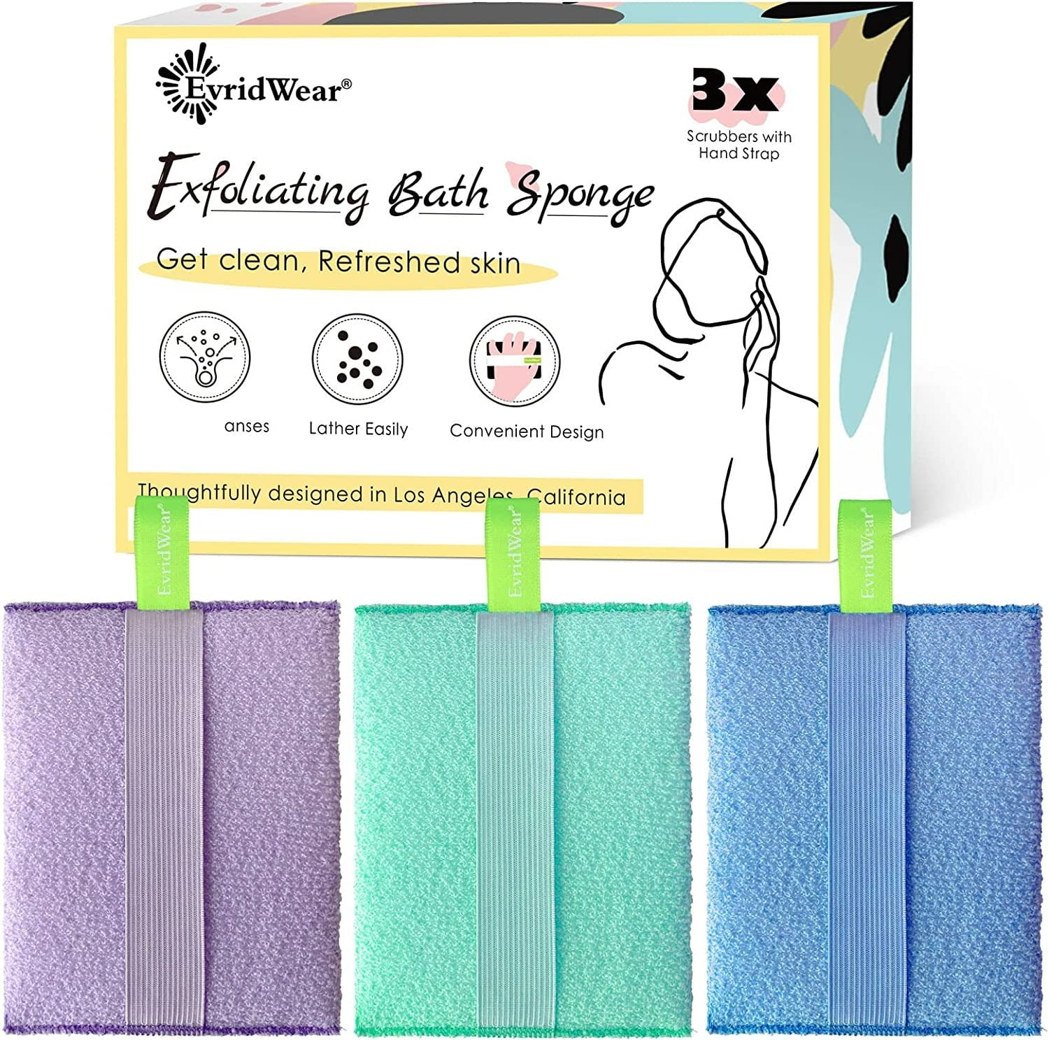 EvridWear Exfoliating Bath Sponge, Adult Daily Skincare Body Scrubbers ...