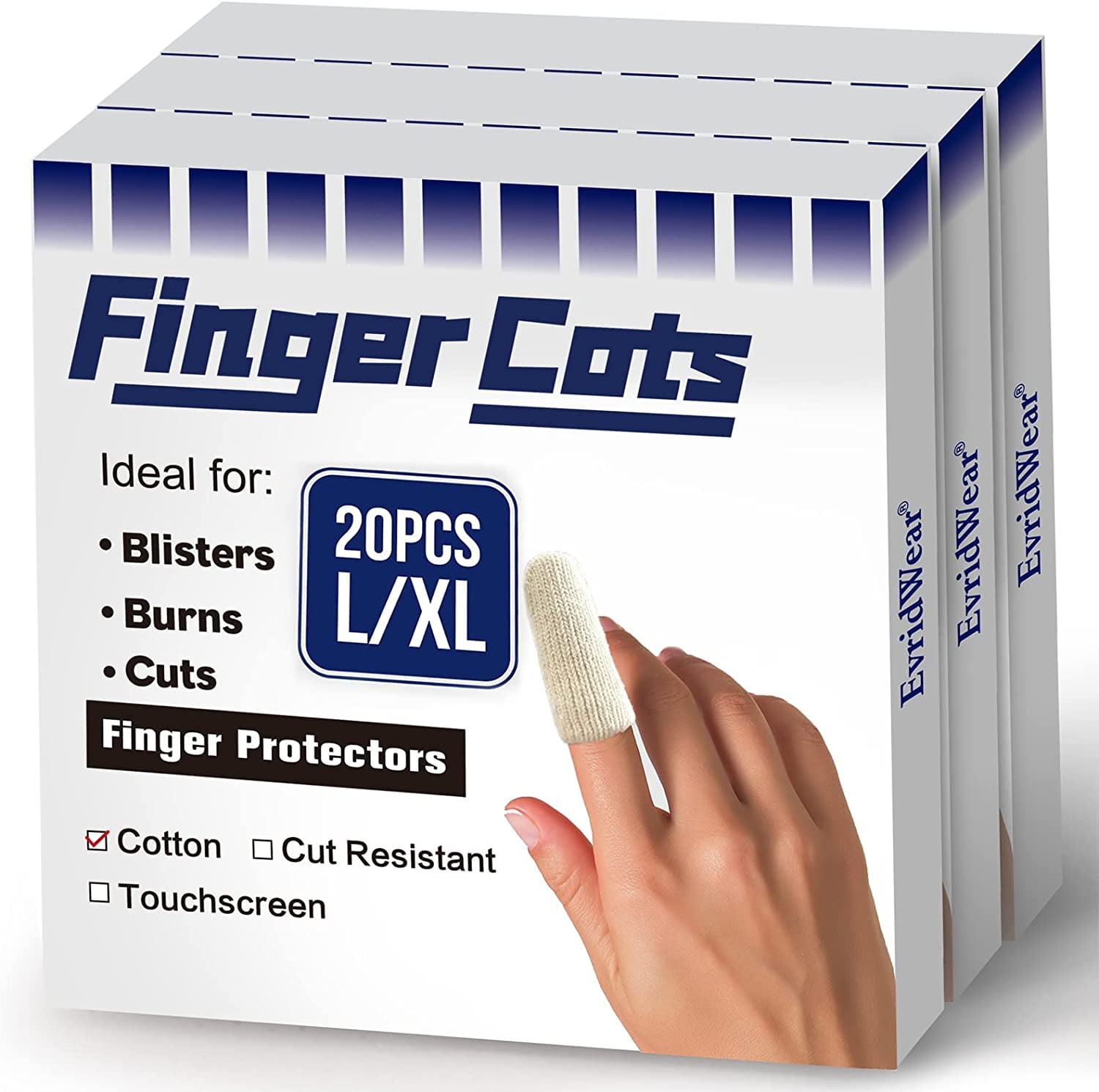 EvridWear Premium Cotton Finger Cots, reusable Toe Thumb Protector (L ...