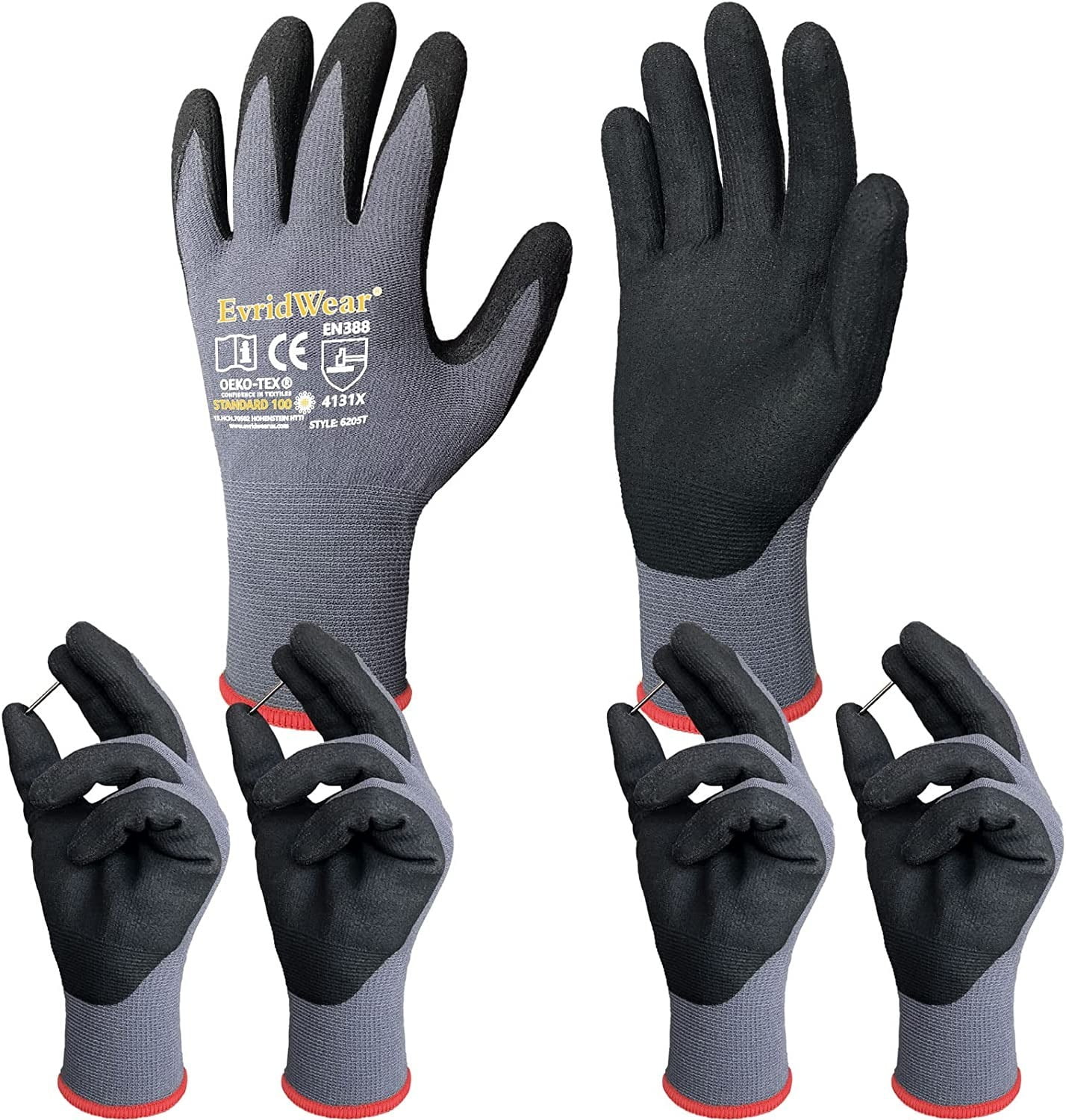 EvridWear Safety Work Gloves, Micro-Foam Nitrile Coated Excellent Grip Glove for Men & Women ...