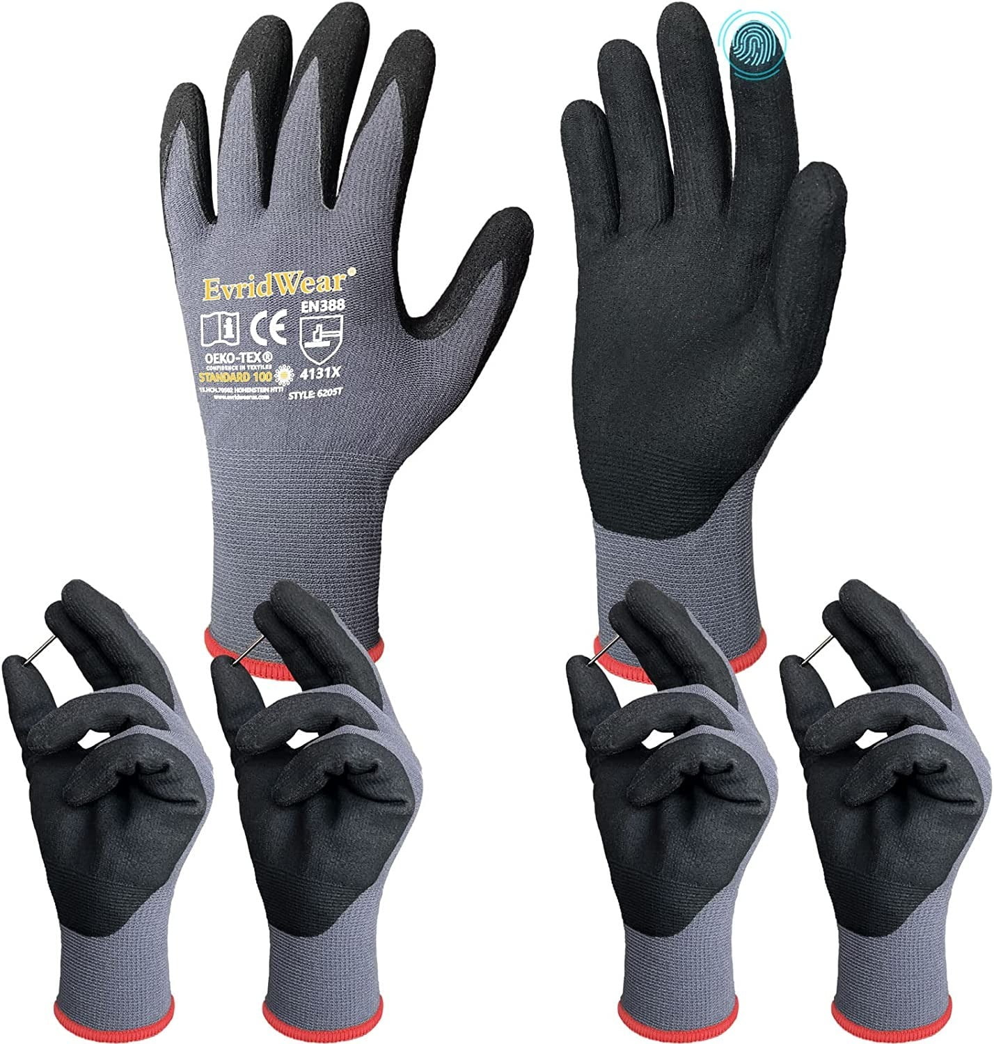 EvridWear Safety Work Gloves, Touchscreen Micro-Foam Nitrile Coated ...