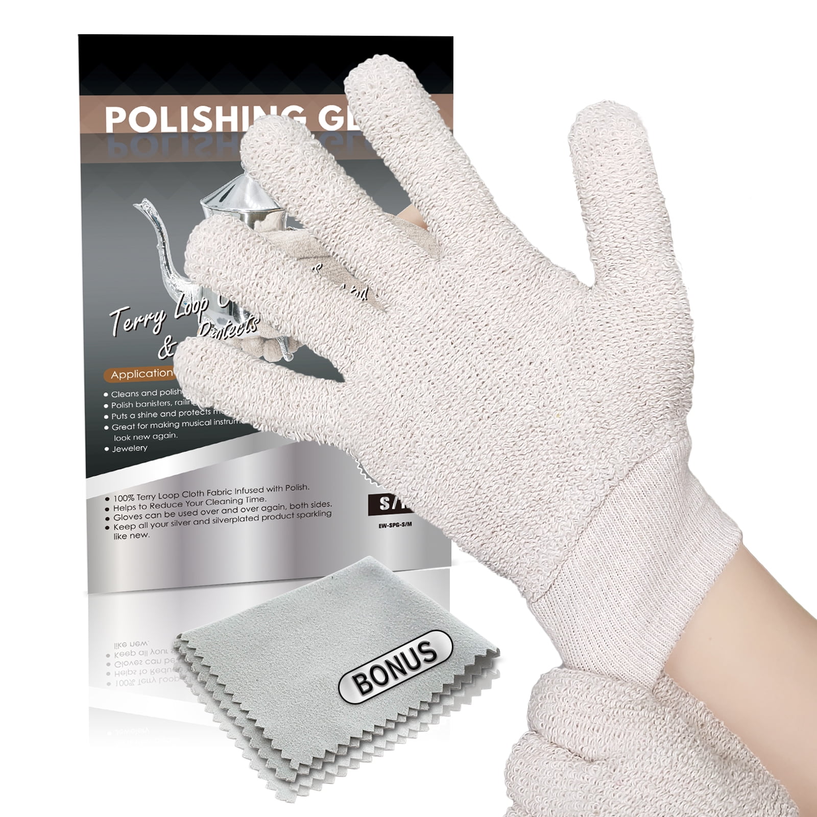 EvridWear Sterling Silver Polishing Cleaning Gloves with Terry Loop ...