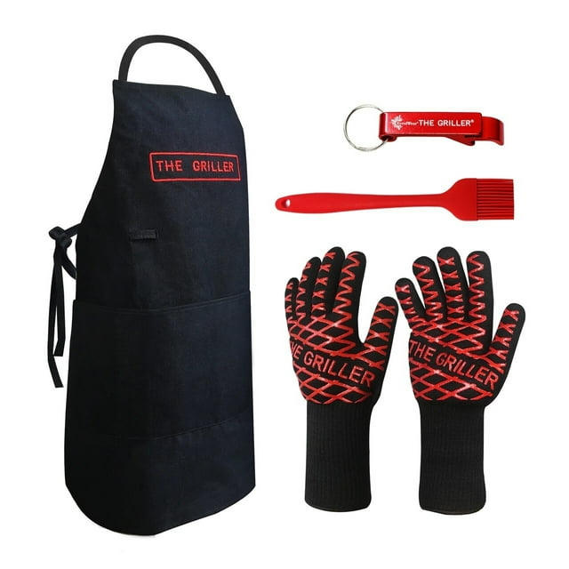 EvridWear BBQ Grill Set - Apron, Gloves, Brush, Bottle Opener ...