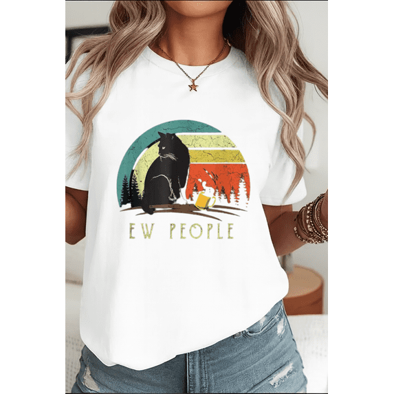 Ew People Funny Black Cat Cute Meow Kitty for Cat Lovers Unisex T-Shirt ...