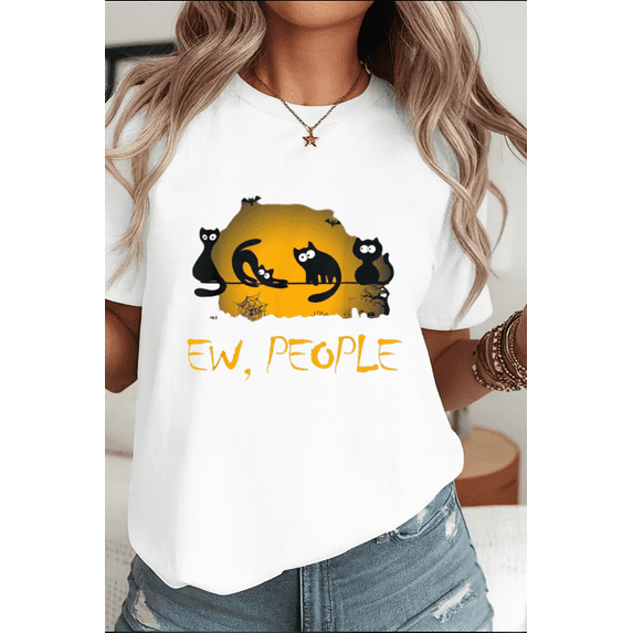 Ew People Funny Black Cat Meowy Kitten Halloween Costume Unisex T-Shirt ...