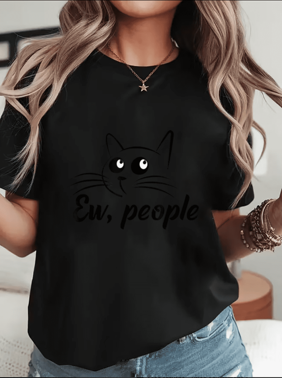 Ew People Funny Black Cat With Sarcastic Face Expression Unisex T-Shirt ...