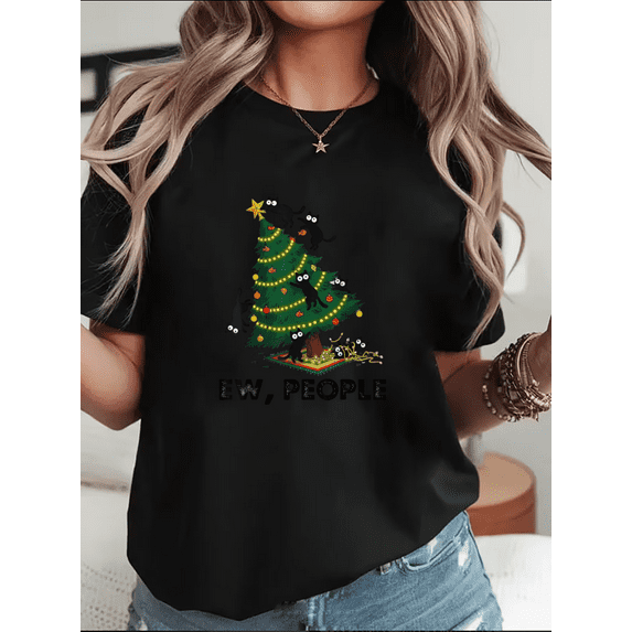 Ew People Funny Black Cats Christmas Tree counter Social Gift Unisex T ...