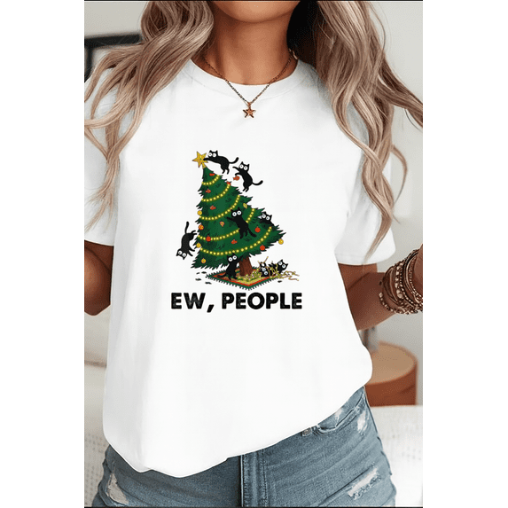 Ew People Funny Black Cats Christmas Tree counter Social Gift Unisex T ...