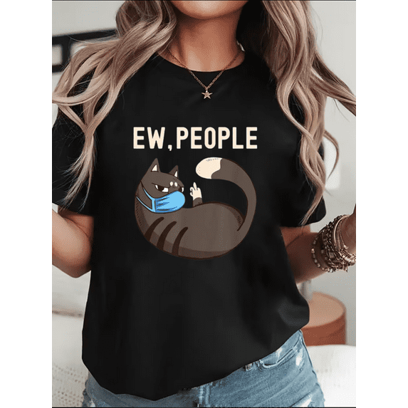 Ew People Funny Cat Face Mask Social Introvert Crazy Kitten Unisex T ...