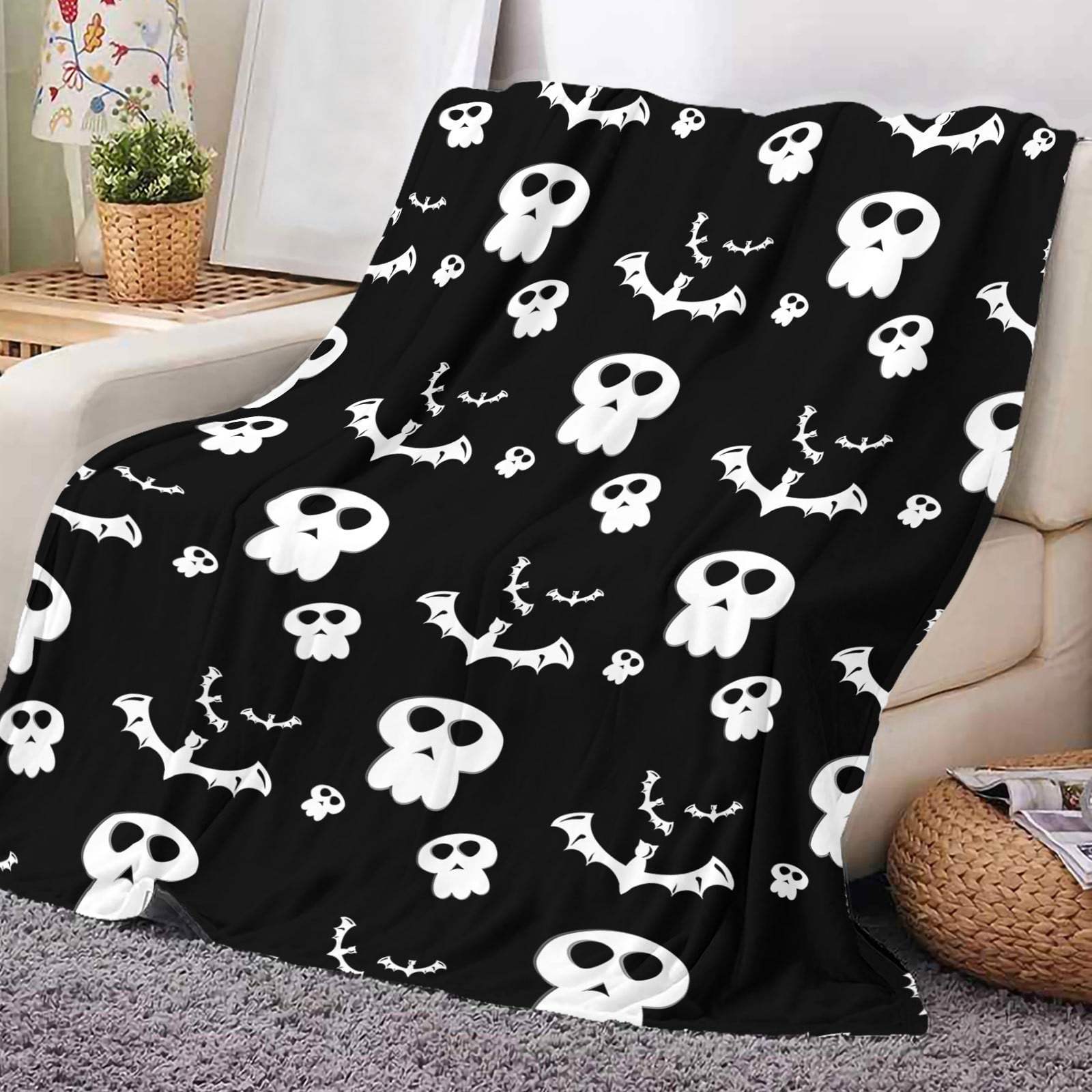 Ewaswon Halloween Flannel Blanket, Cozy Soft Skull Pumpkin Pattern ...