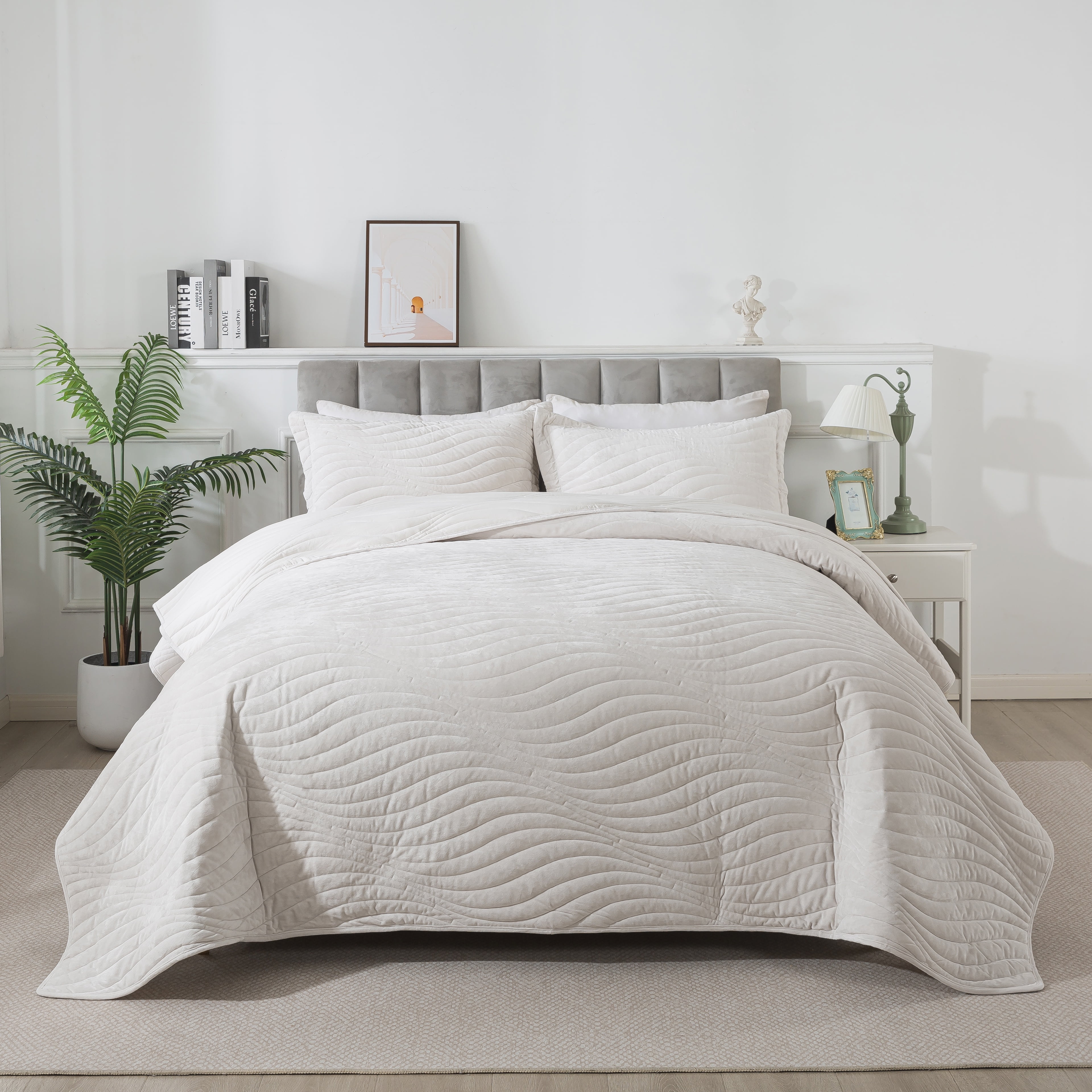 Ewayby Velvet Quilt King Size Set, Ultra Soft Bedspread Quilted Set for ...