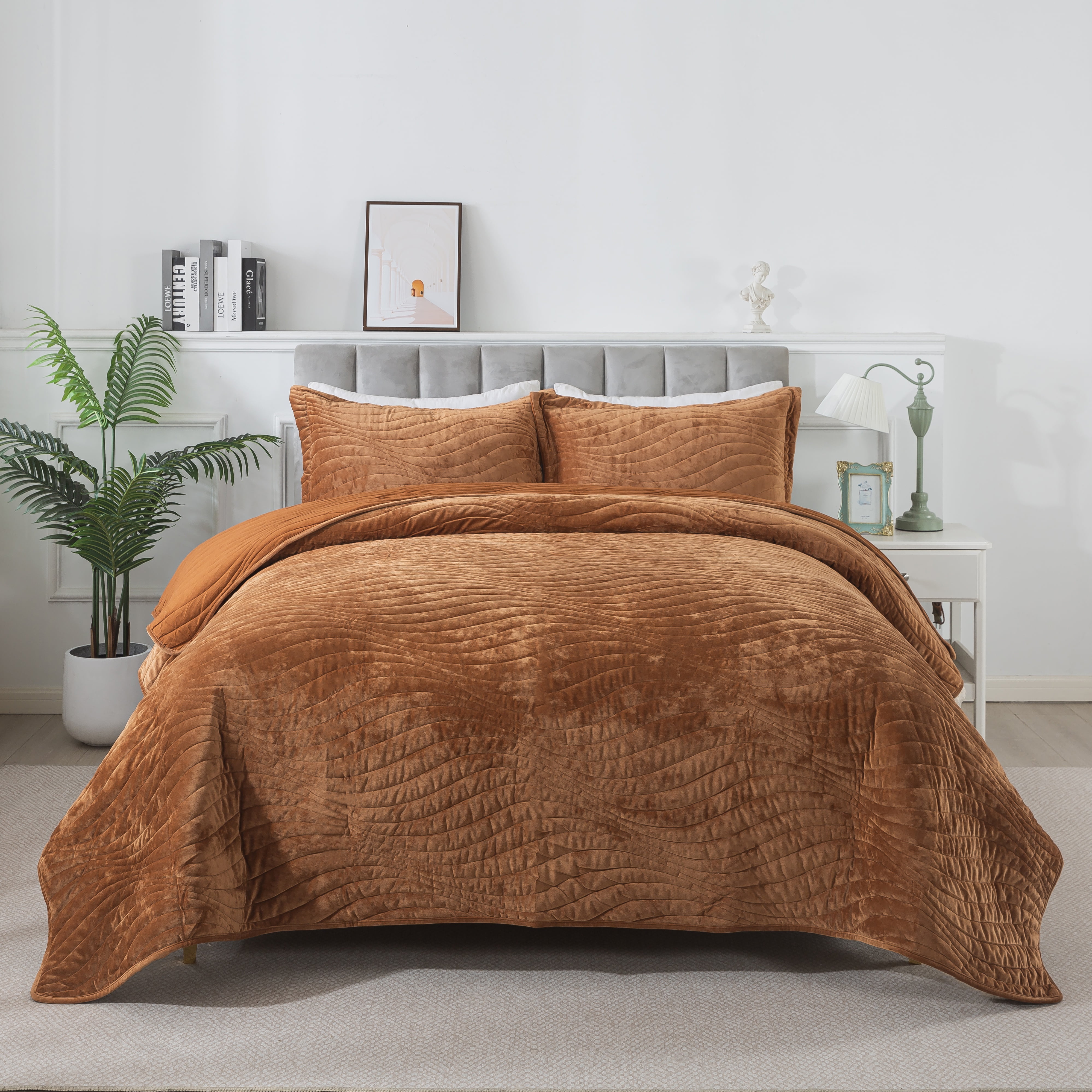 EWAYBY, Velvet Quilt Set, Queen Size, Golden Camel - Walmart.com