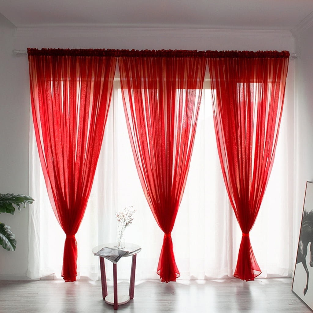 Ewgqwb Curtain Leaves Sheer Curtain Tulle Window Treatment Voile Drape ...