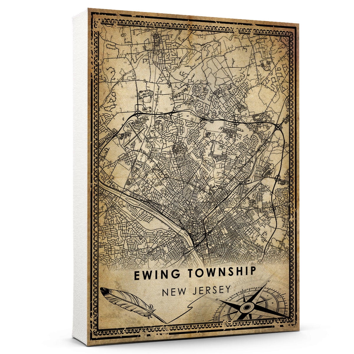 Ewing Township Vintage Map Prints Canvas, New Jersey Map Art Canvas ...