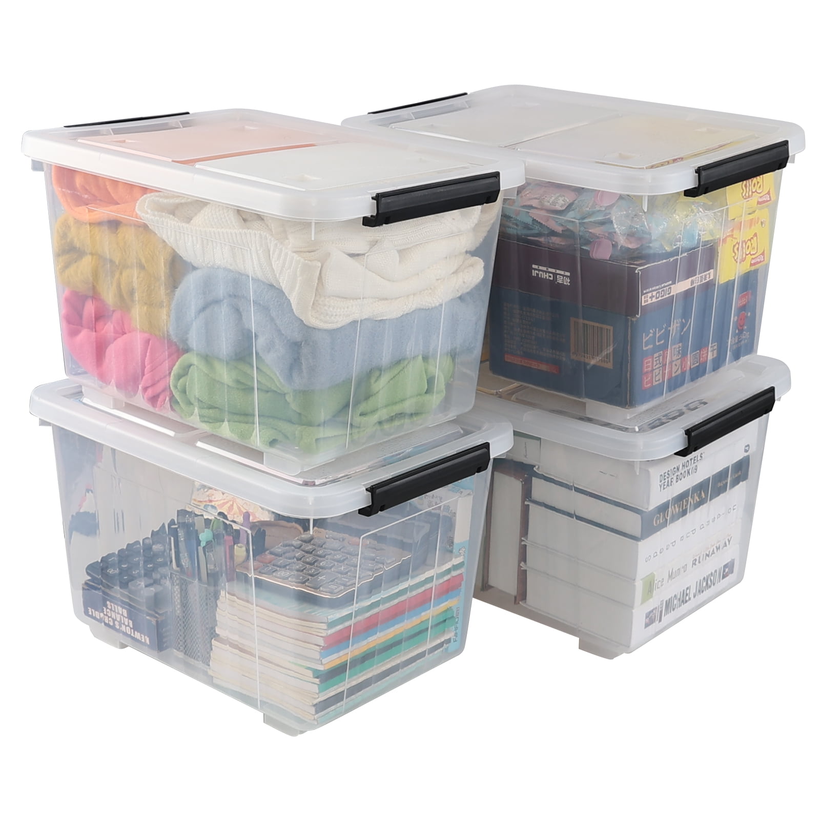 Ewingger 30 Liter Clear Wheeled Storage Bins, Plastic Organizer Box ...