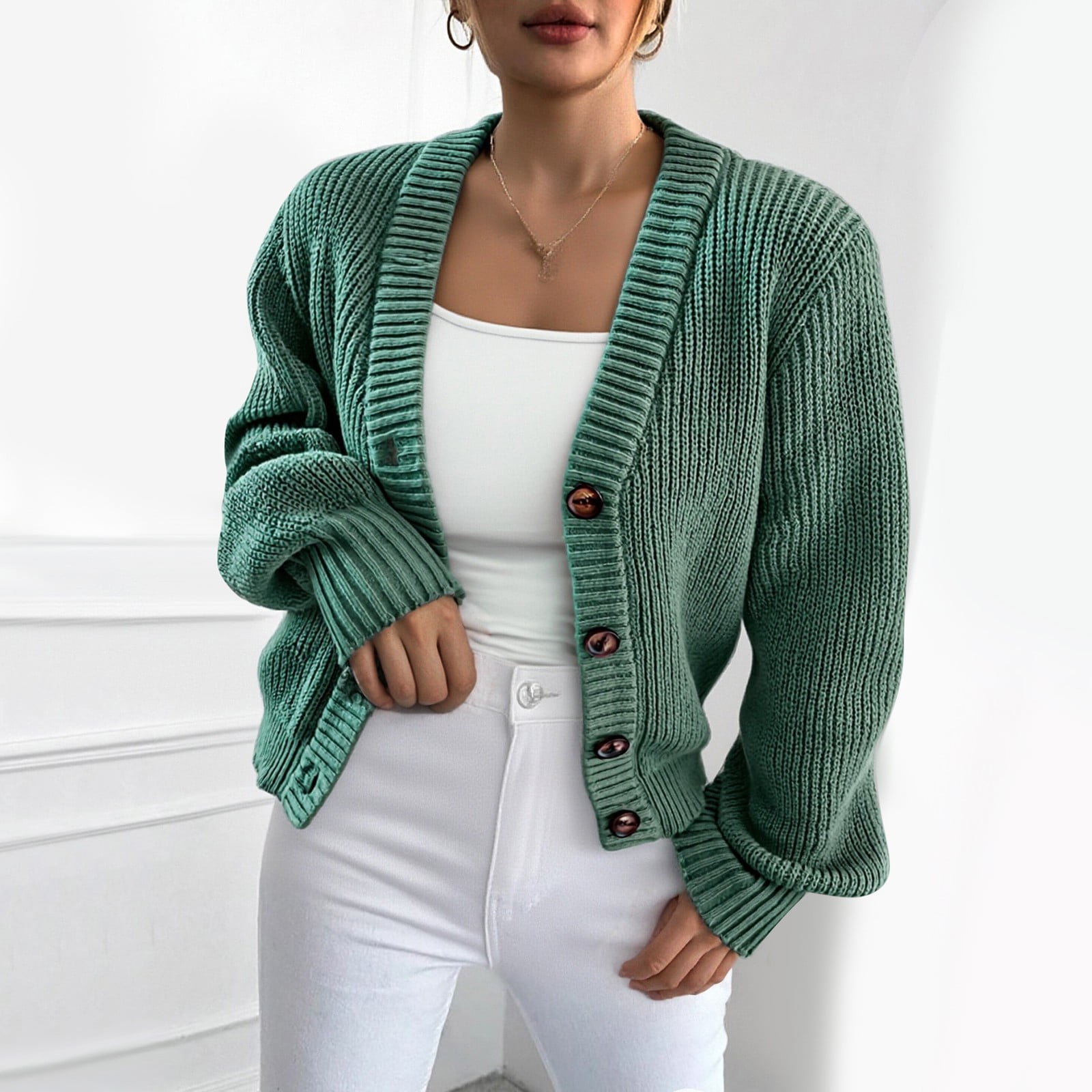 Ewisvgh Women's Solid Color Cardigan S-Xl Long Sleeve Solid Color ...