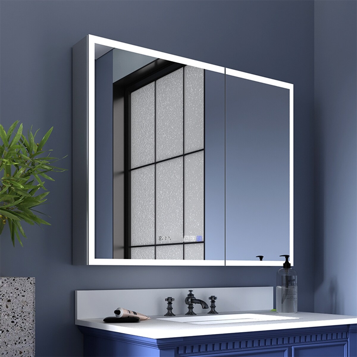 ExBrite 36" W x 30" H Led Lighted Medicine Cabinet Recessed or Surface with Clock - 36" x 30 ...