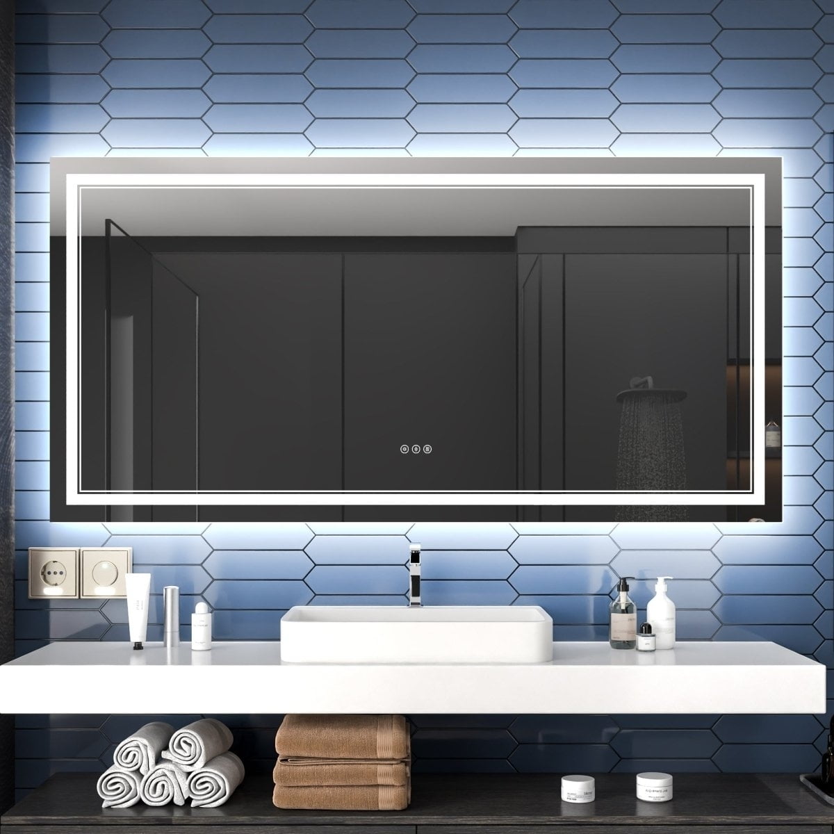 ExBrite Front and Back lit Dimmable LED Anti Fog Bathroom Mirror Linea ...