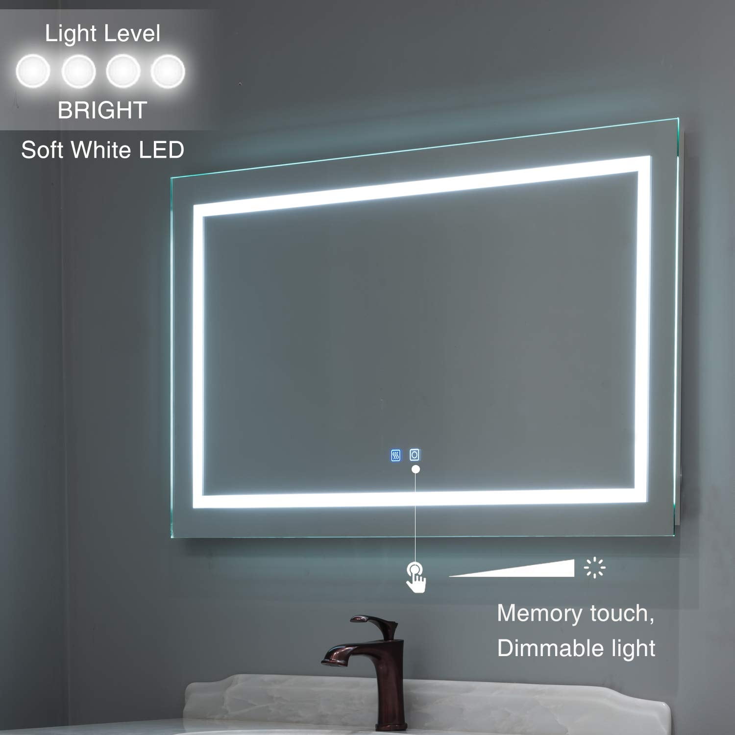ExBrite LED Bathroom Mirror, 40 x 24 inch, Anti Fog, Dimmable, Touch ...