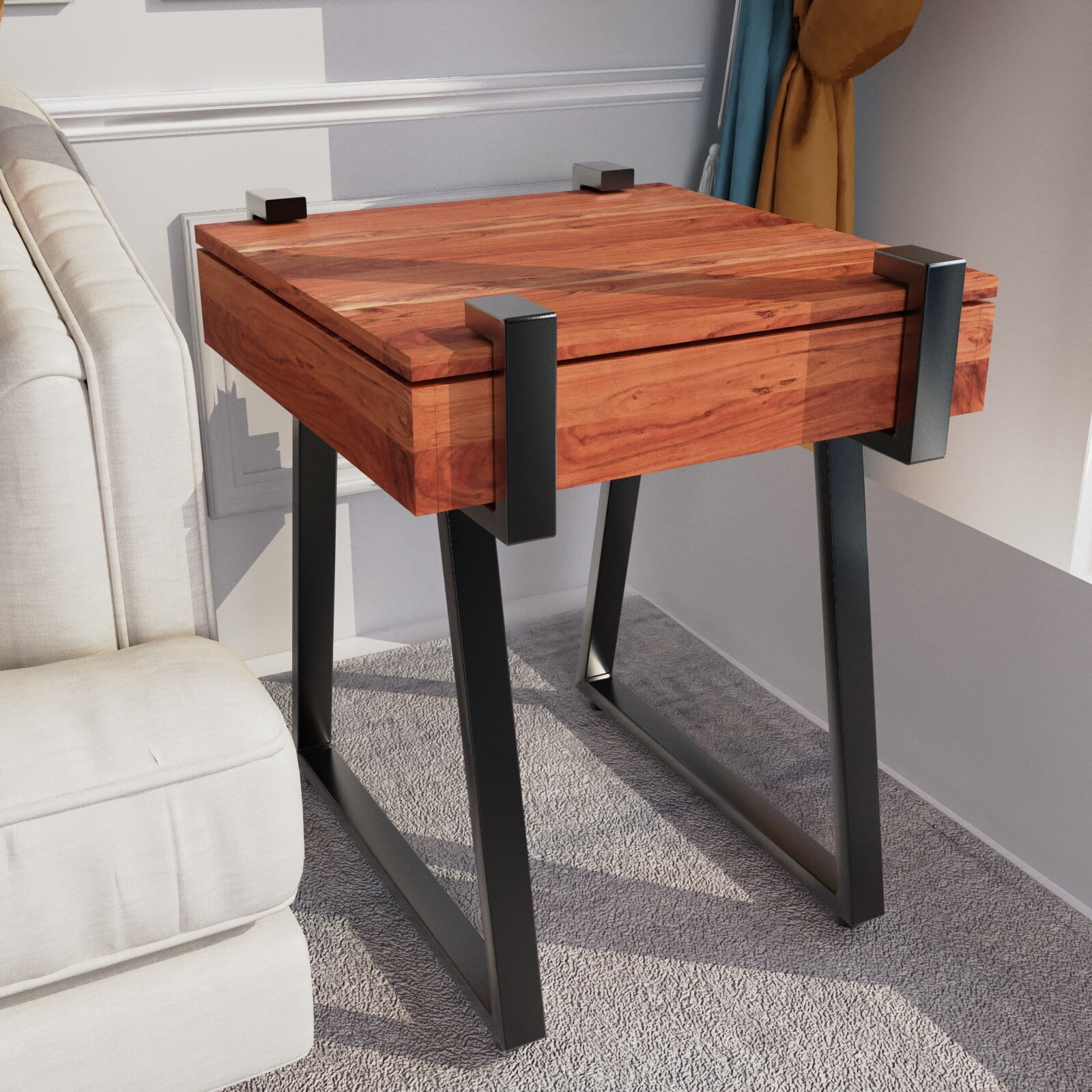 ExBrite Solid Wood End Table Metal Legs Side Invaild -- Side Tables ...