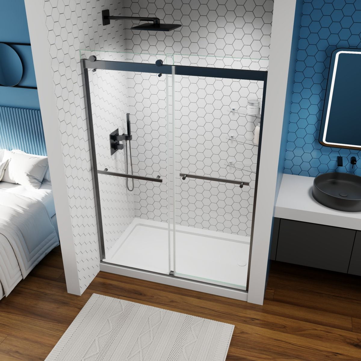 ExRoll Semi-Frameless Shower Sliding Glass 50-54 in. W x 74 in. H ...