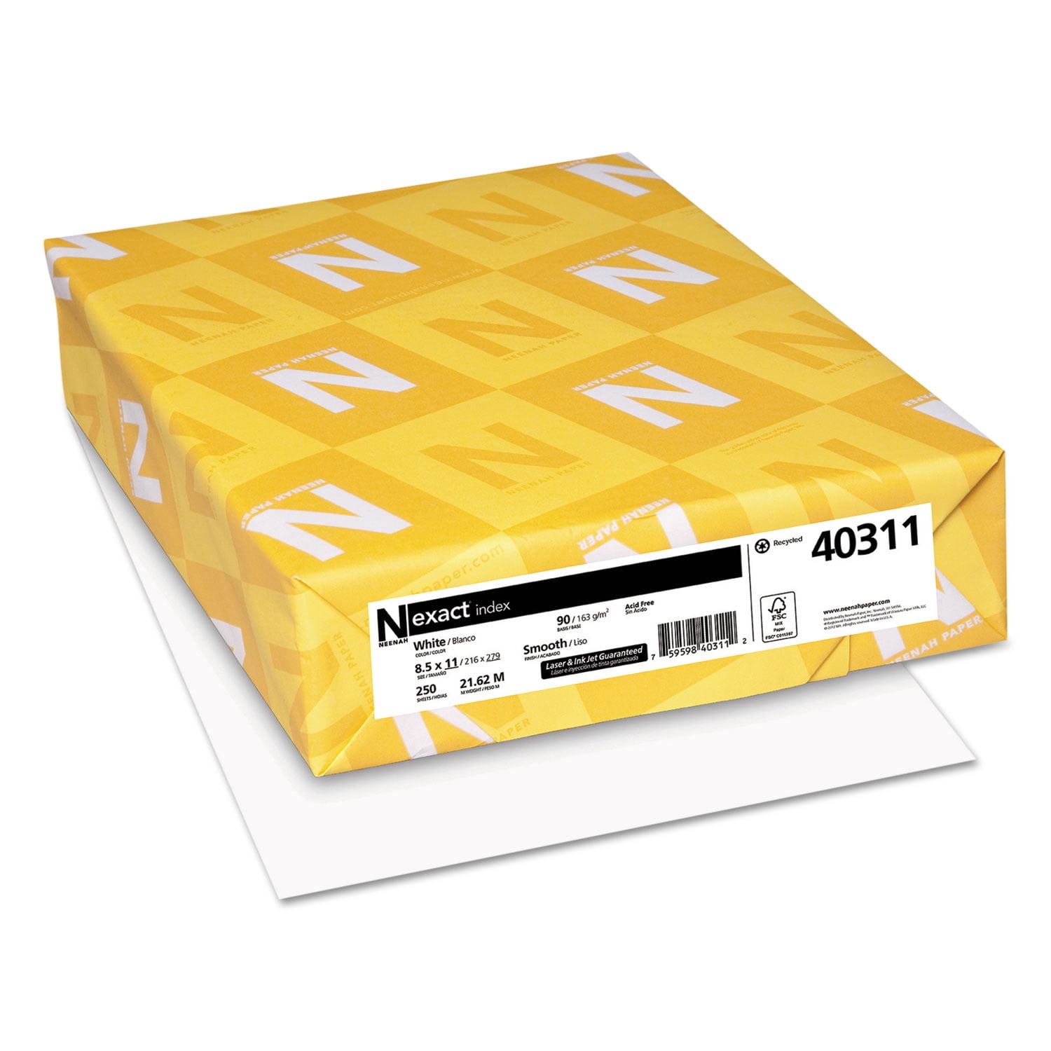 Exact Index Card Stock, 94 Bright, 90 lb Index Weight, 8.5 x 11, White ...