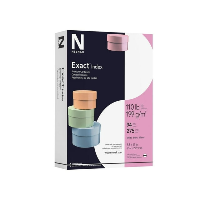 Exact Index Cardstock 8.5" x 11" 110 Pound/199 gsm White 275 Sheets ...