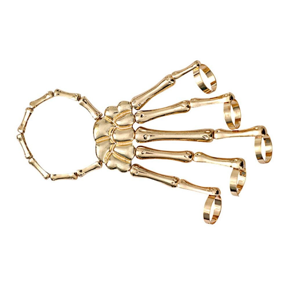 Gold Exaggerate Metal Skeleton Hand Charm Jewelry: Gothic Finger ...