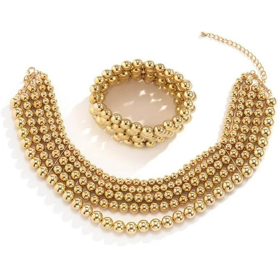 Exaggerated Layered Beads Pendant Chunky Gold Chain Chunky Bib ...